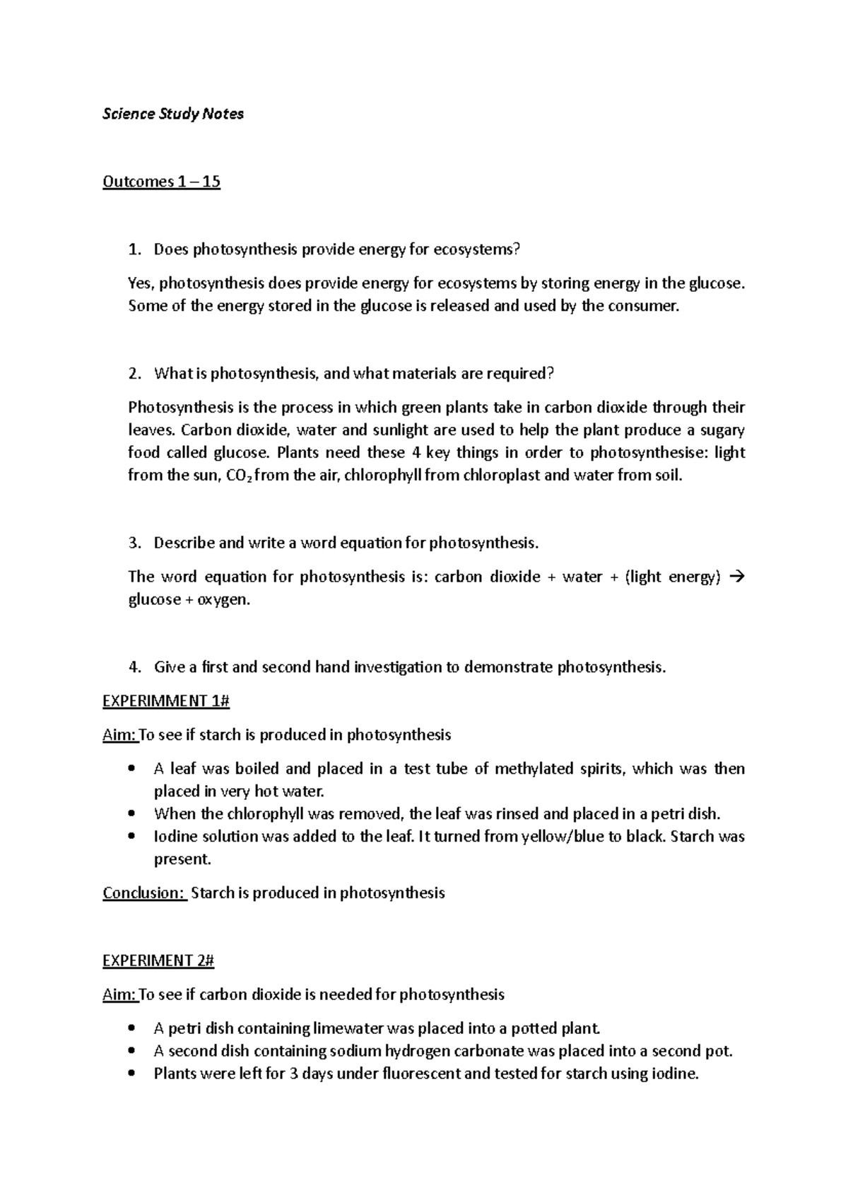 Science study Notes half Yearly 2015 - Science Study Notes Outcomes 1 ...
