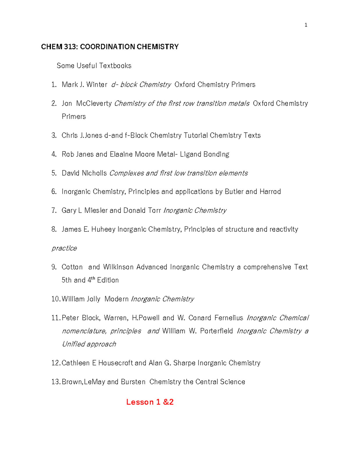 CHEM 313 Coordination Chemistry Lecture Notes (Autosaved) (1)-1 - CHEM ...