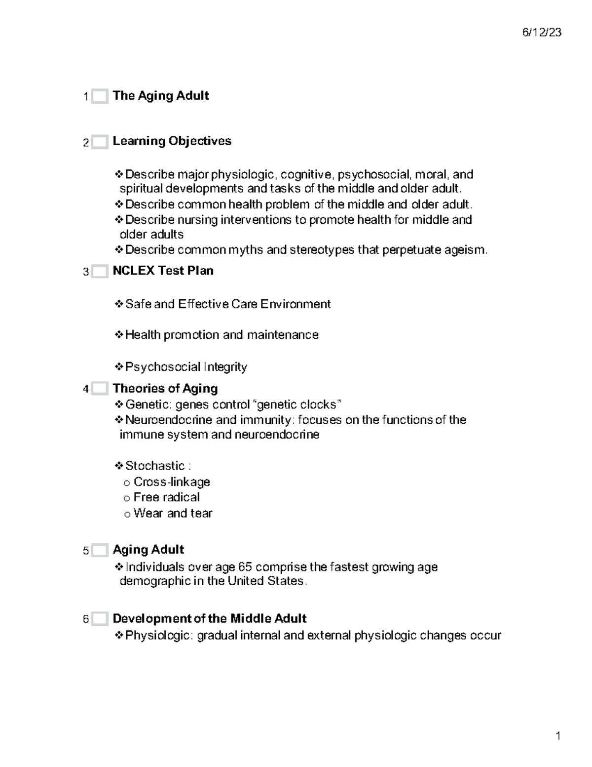Aging adult - The Aging Adult Learning Objectives Describe major ...