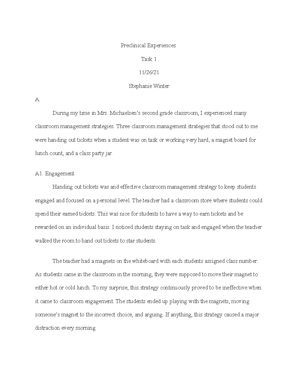 Preclinical/observation classroom management - Preclinical Experiences ...