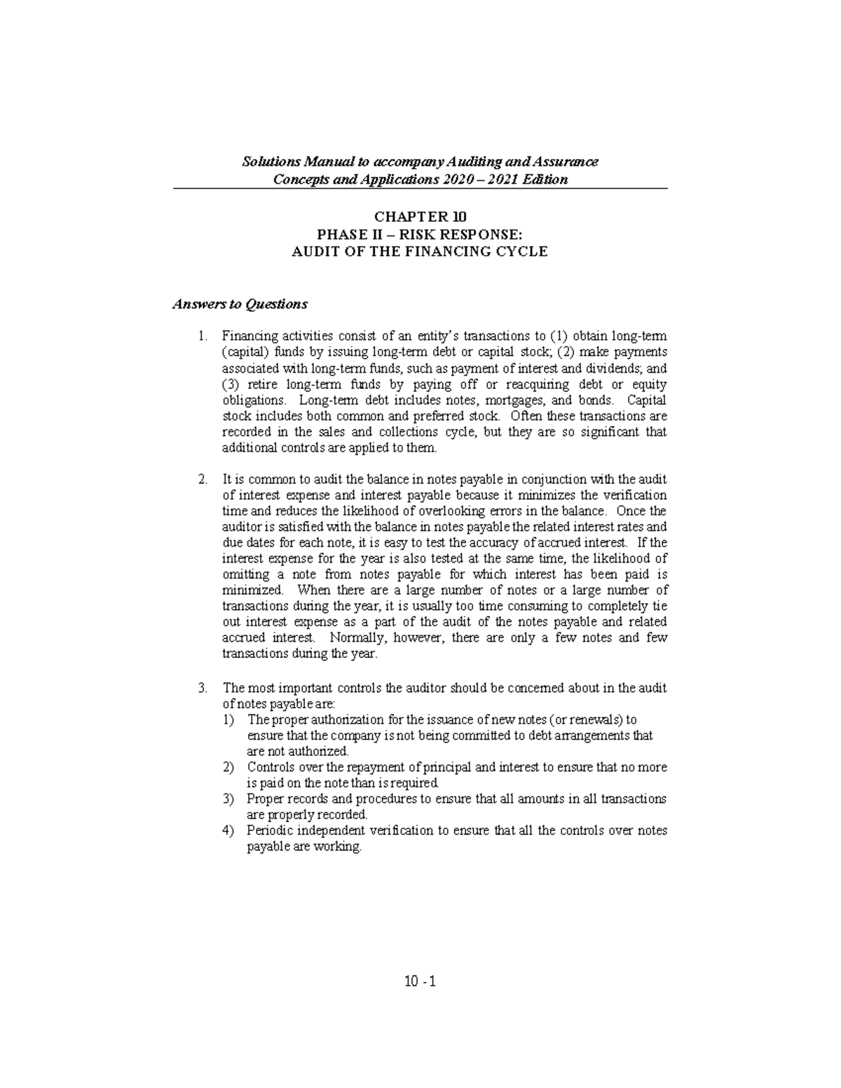 Sol Chap10 - Auditing - Solutions Manual to accompany Auditing and Assurance Concepts and - Studocu