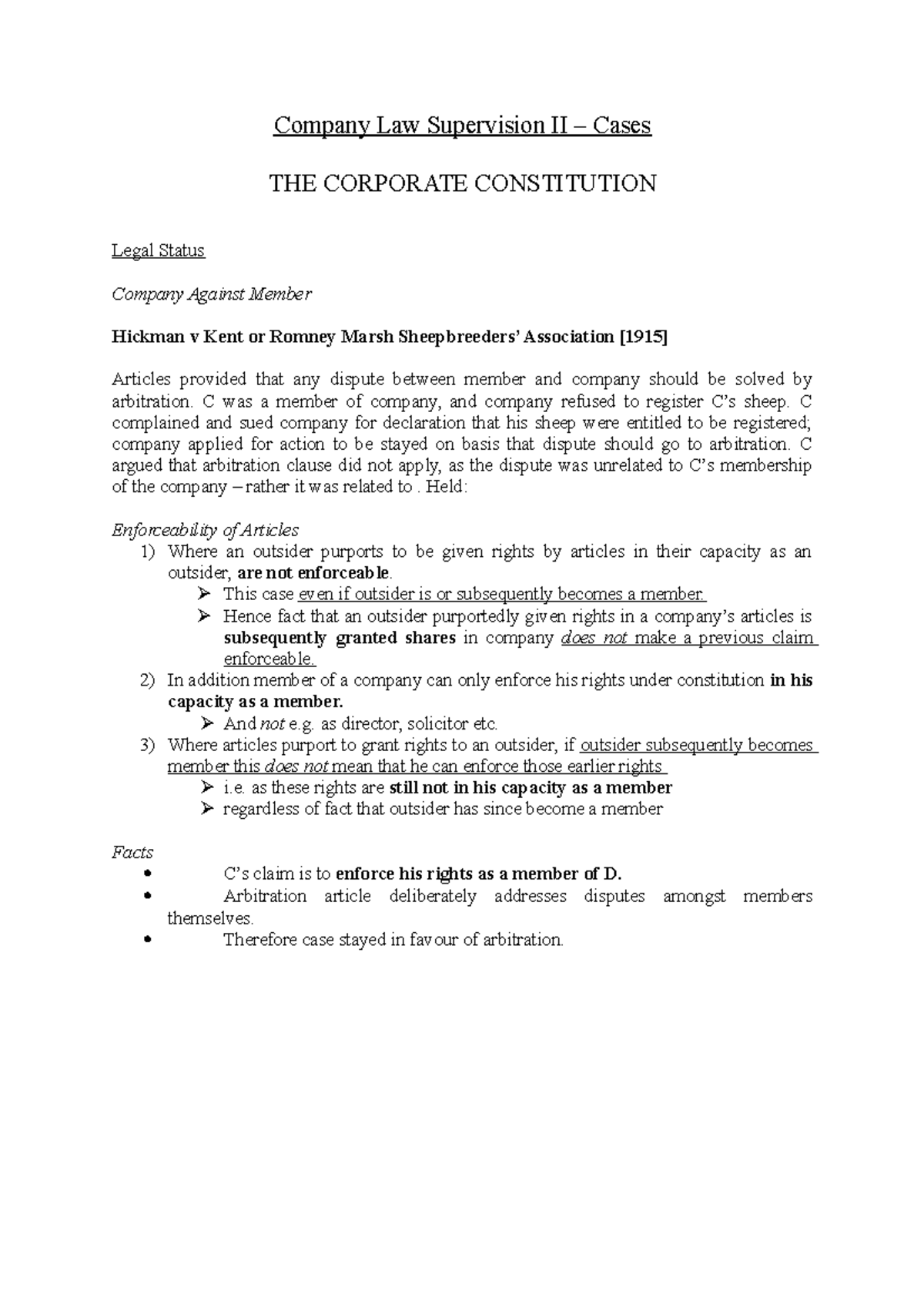 Company Constitution - Cases sample - Company Law Supervision II ...