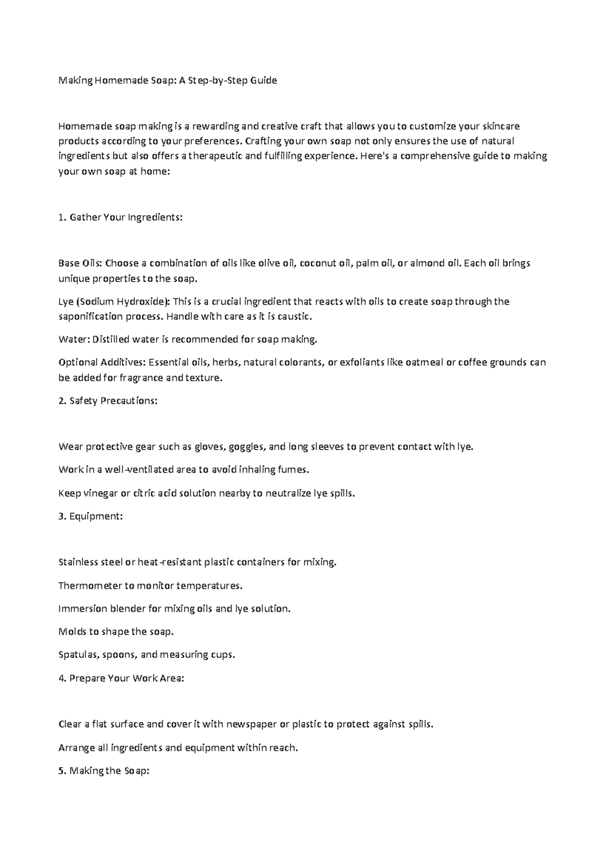 Making Homemade Soap - Creare un testo in inglese dove si spiega come ...