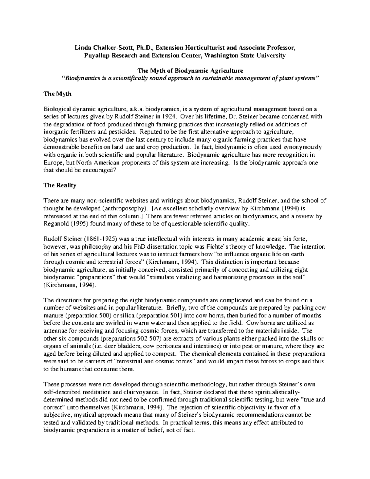 Biodynamic-agriculture le mythe Linda Chalker-Scott, Ph - Linda Chalker ...