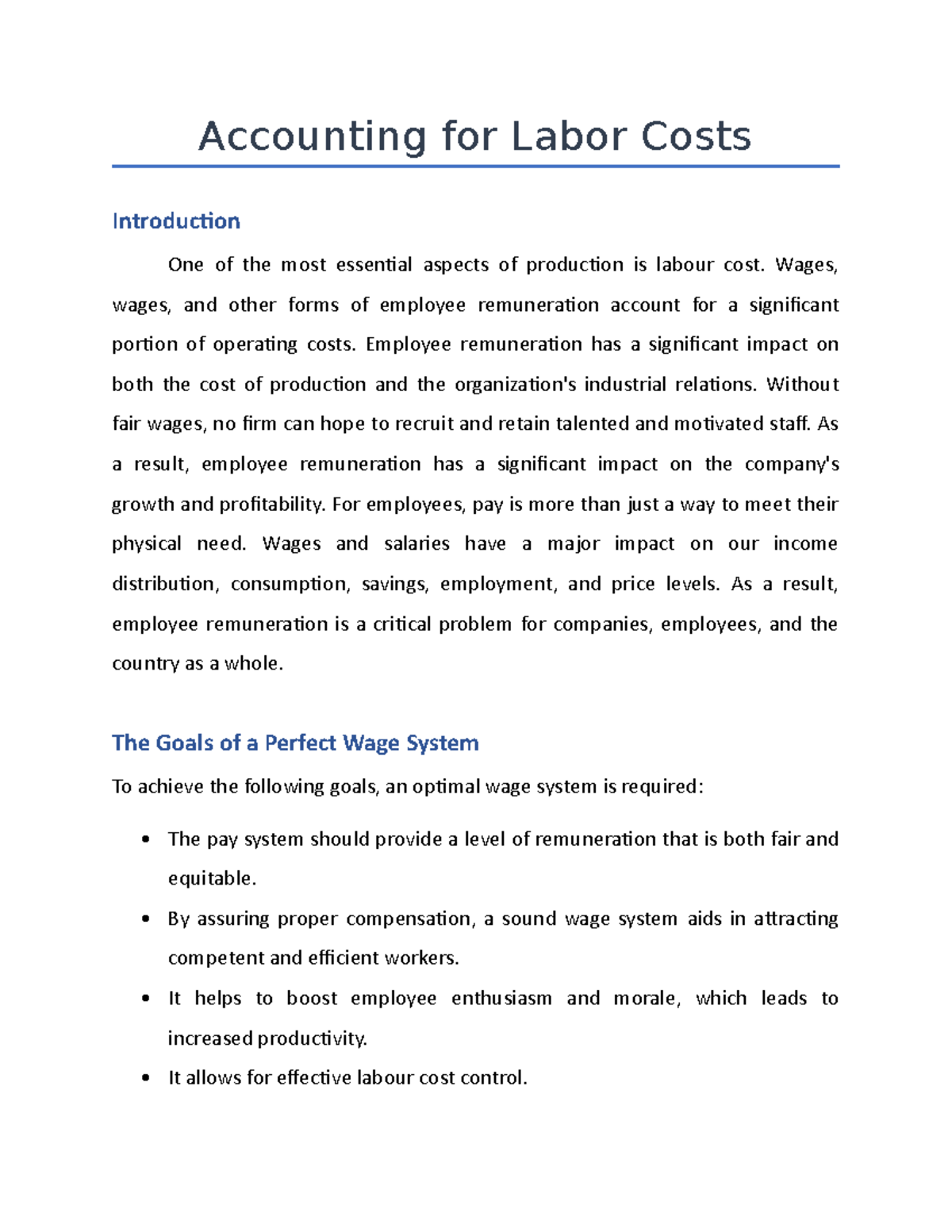 Accounting for Labor Costs - Accounting for Labor Costs Introduction ...