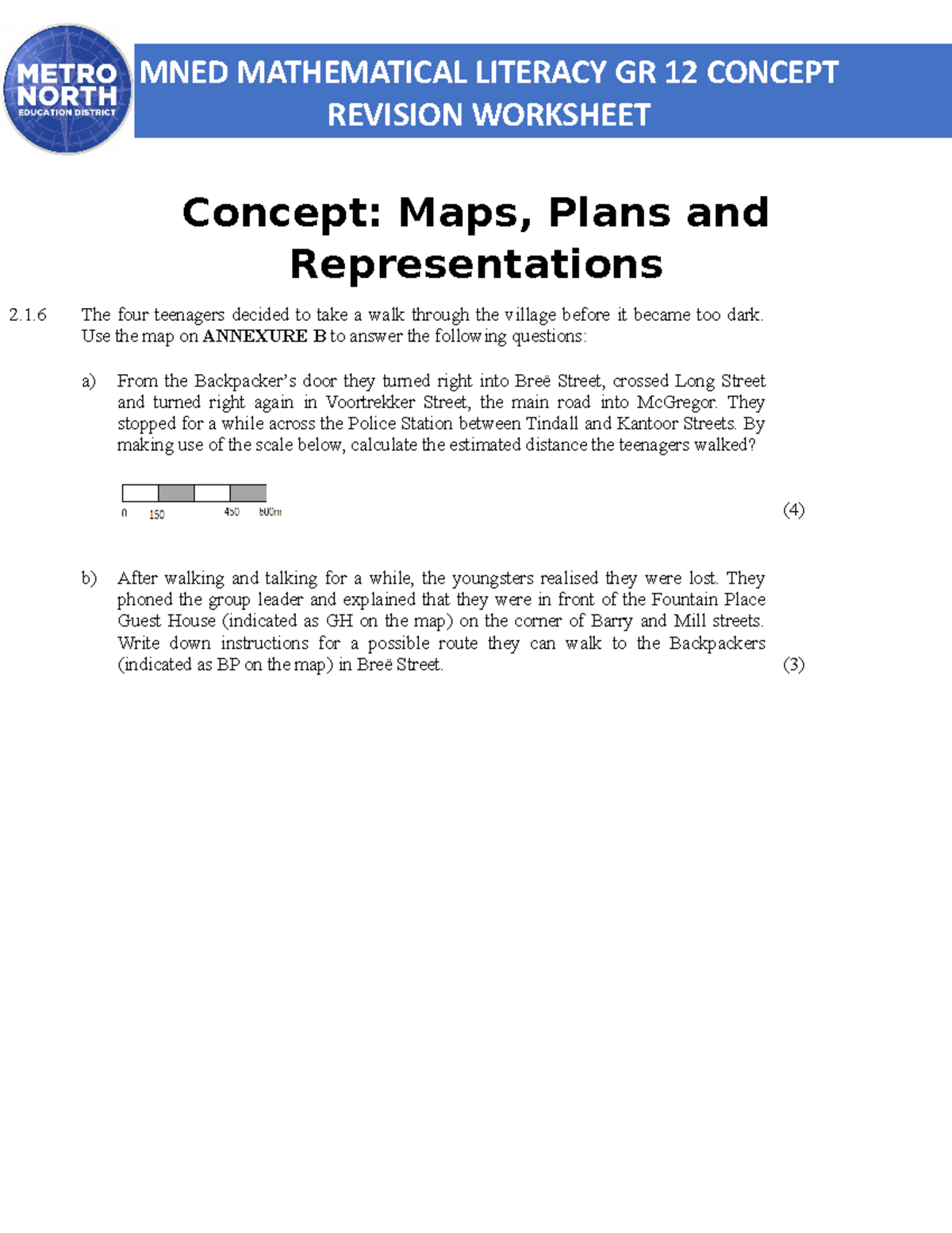 11. Maps and scales worksheet - Concept: Maps, Plans and ...