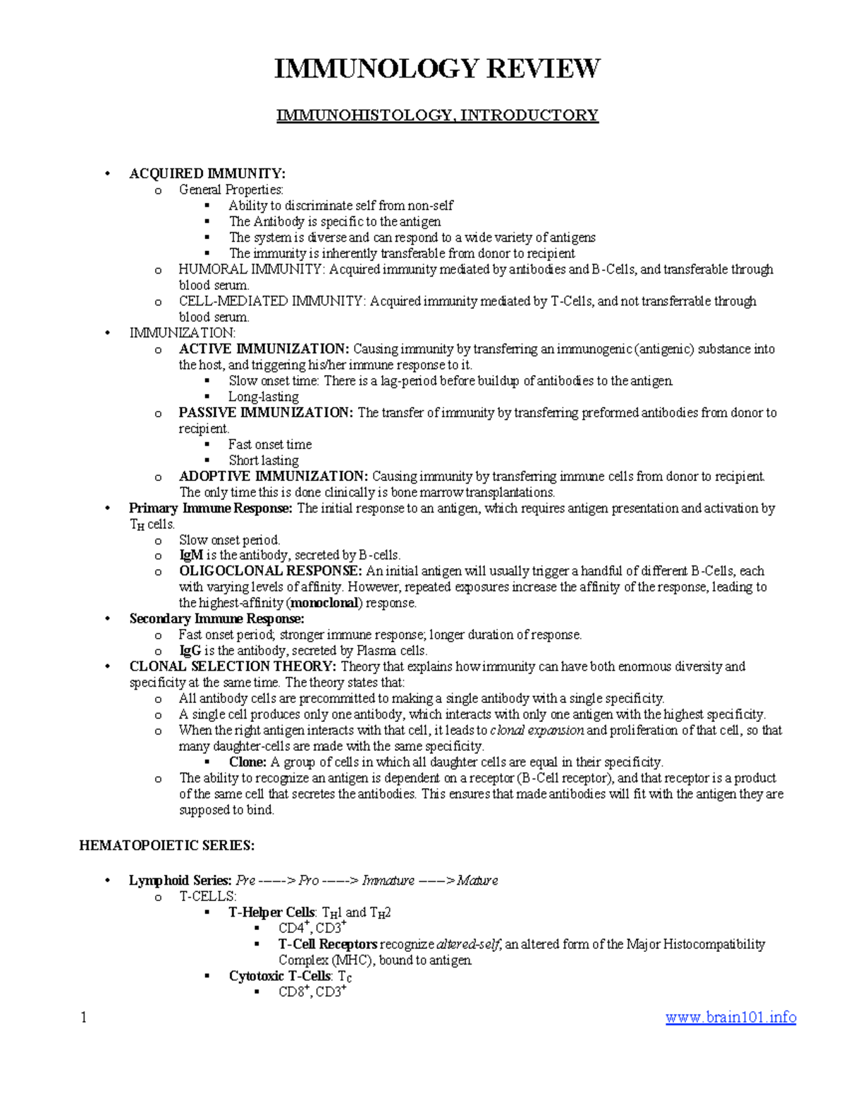 Immunology Review - notes - IMMUNOLOGY REVIEW IMMUNOHISTOLOGY ...