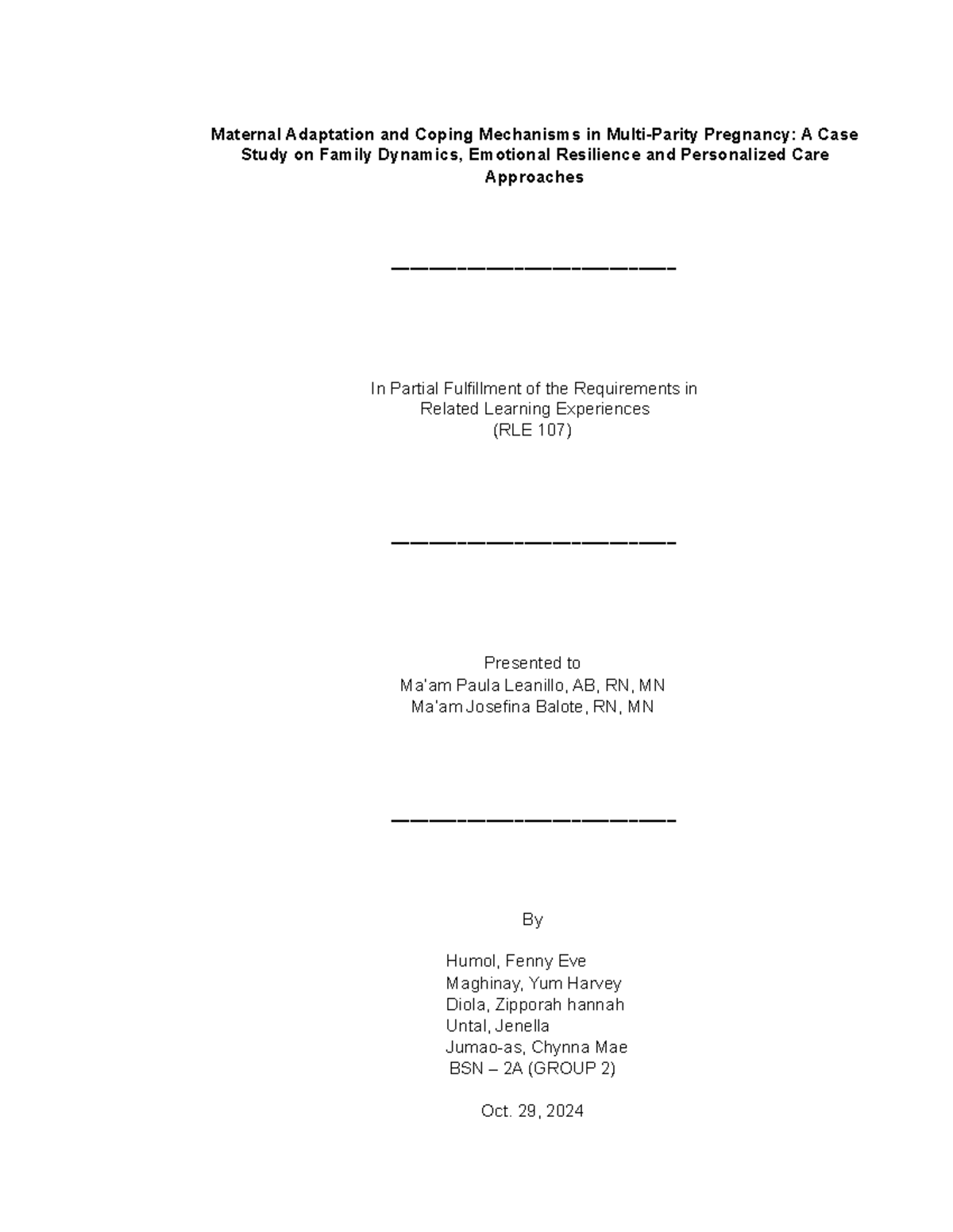 CASE Study EVE - sample - Maternal Adaptation and Coping Mechanisms in ...