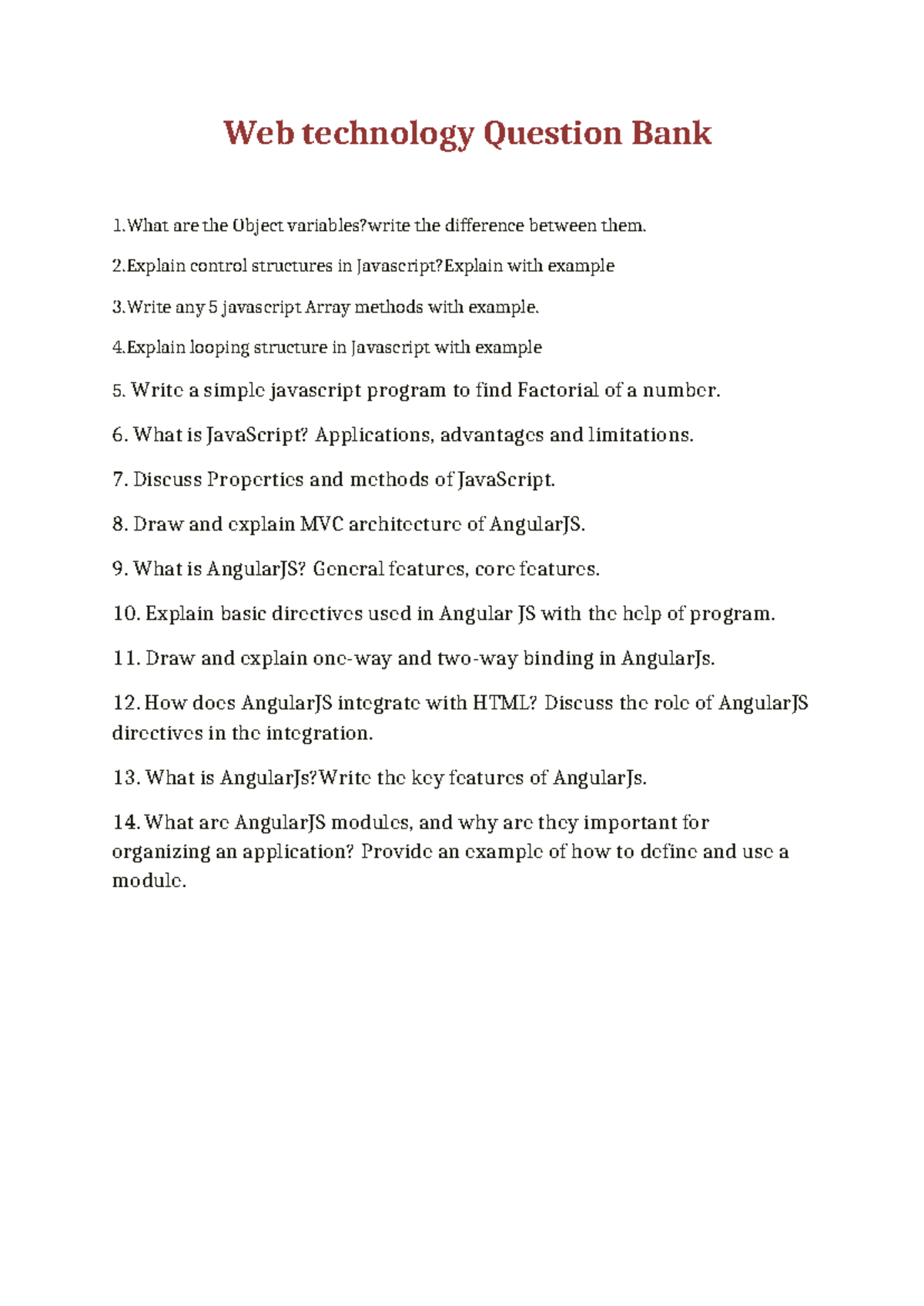 Web technology Question Bank(II) - Web technology Question Bank 1 are the Object variables?write ...