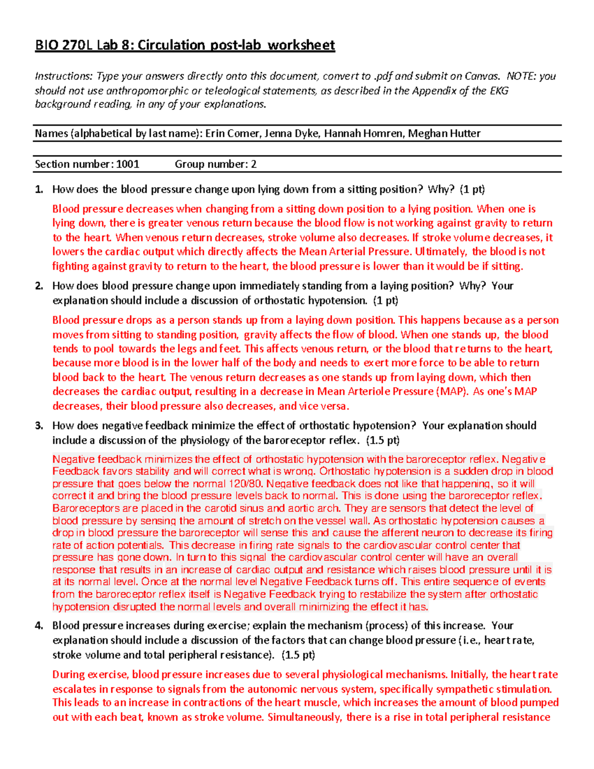 Lab 8 Circulation post-lab worksheet - BIO 270L Lab 8 : Circulation ...
