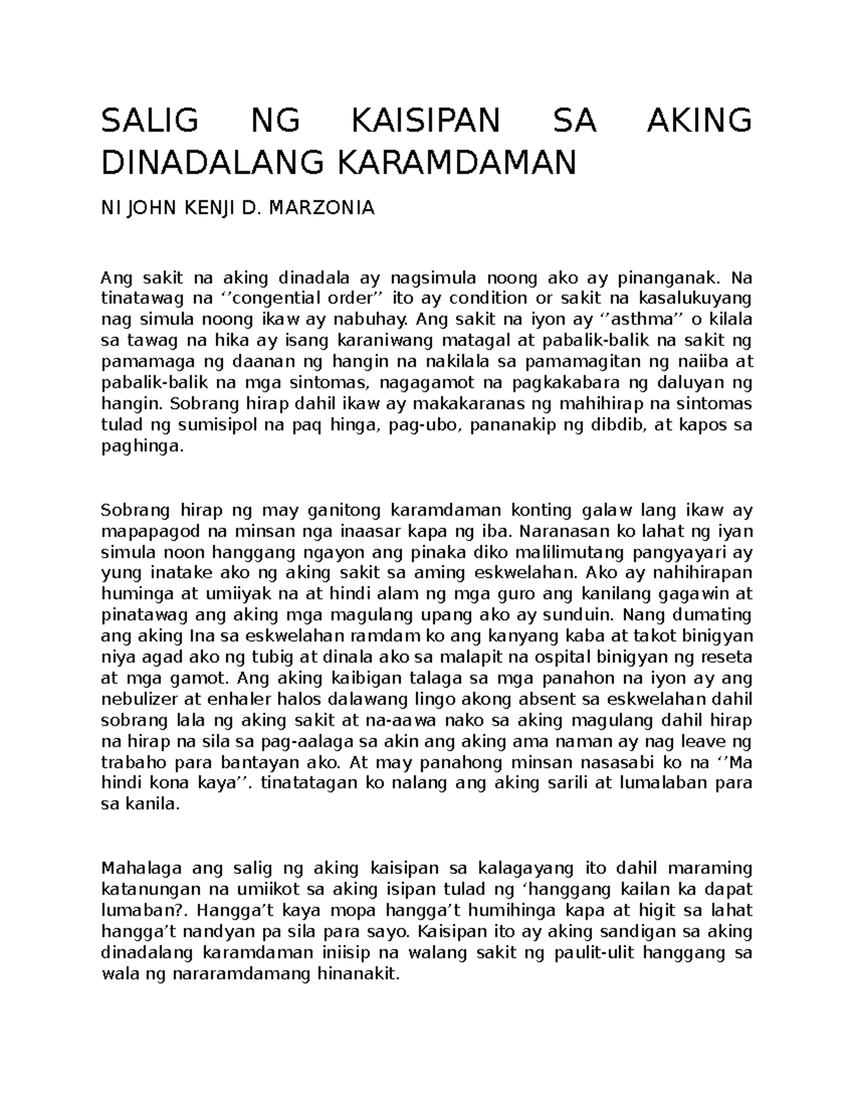 Salig NG Kaisipan SA Aking Dinadalang Karamdaman - SALIG NG KAISIPAN SA ...