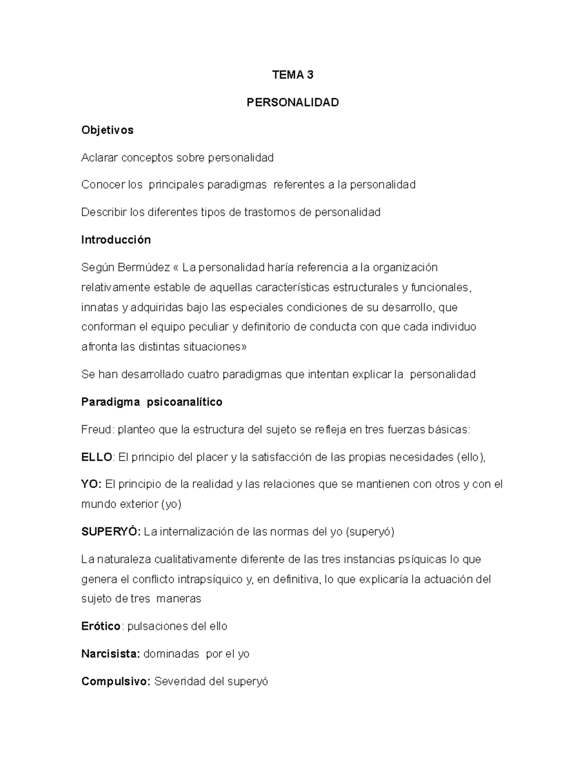 Tema 3 Personalidad - termario numero 3 de psicología medica - TEMA 3 ...