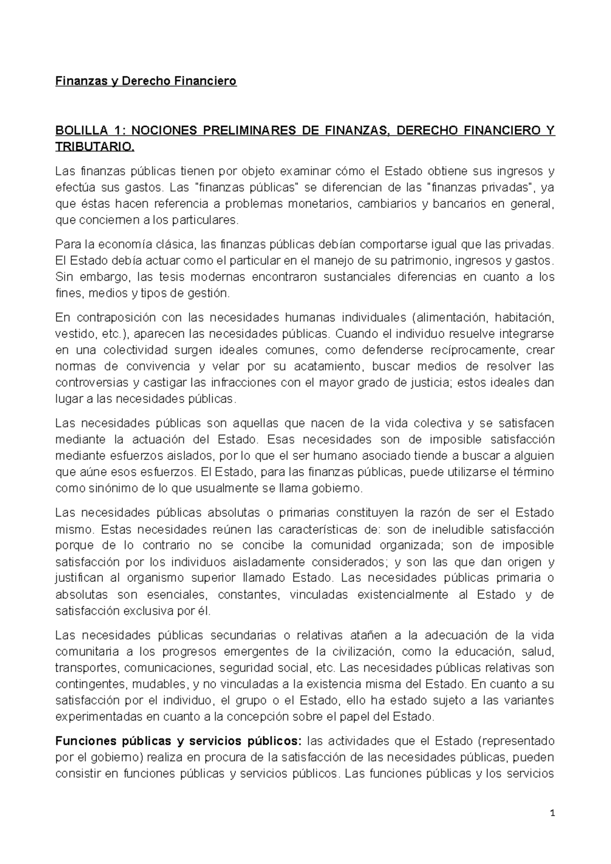 Resumen Financiero - Finanzas y Derecho Financiero BOLILLA 1: NOCIONES ...