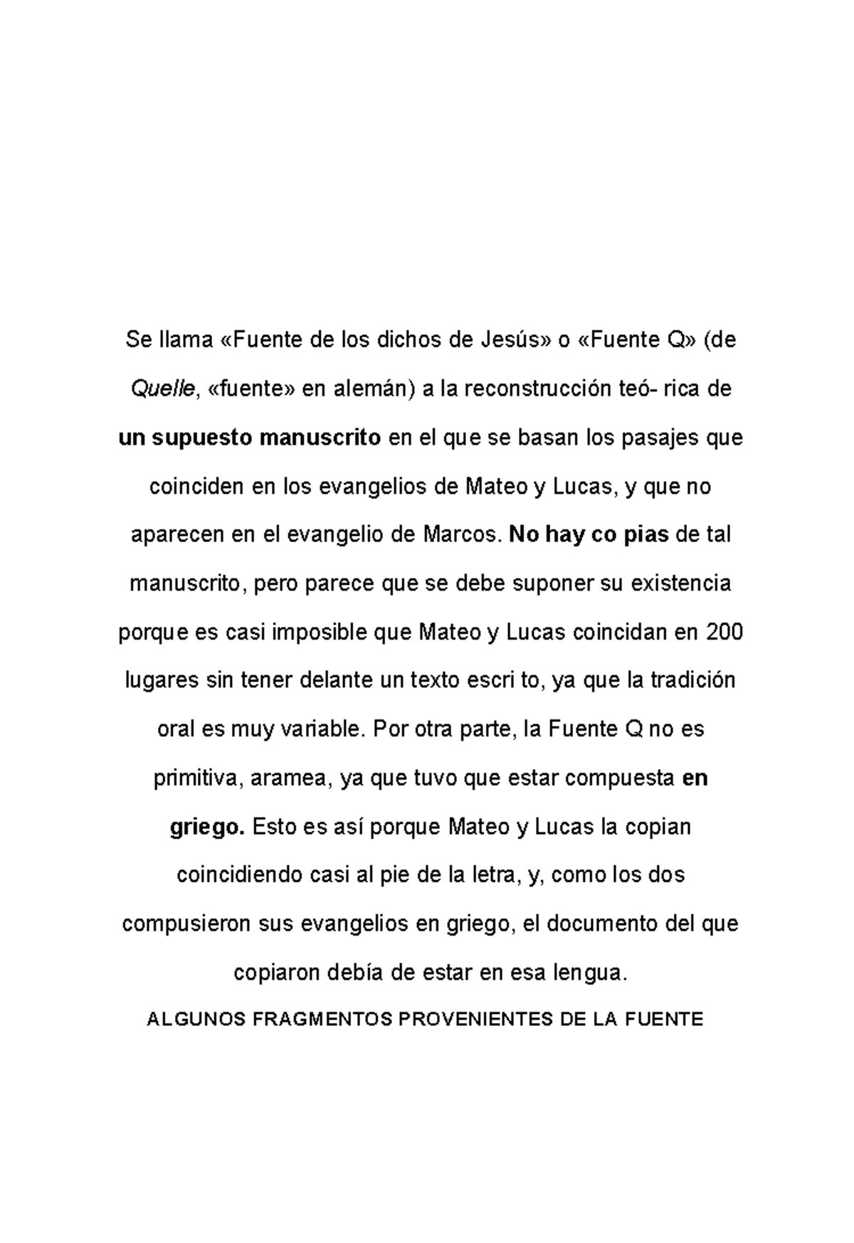 Fuente Q - FUENTE Q Se llama «Fuente de los dichos de Jesús» o «Fuente ...