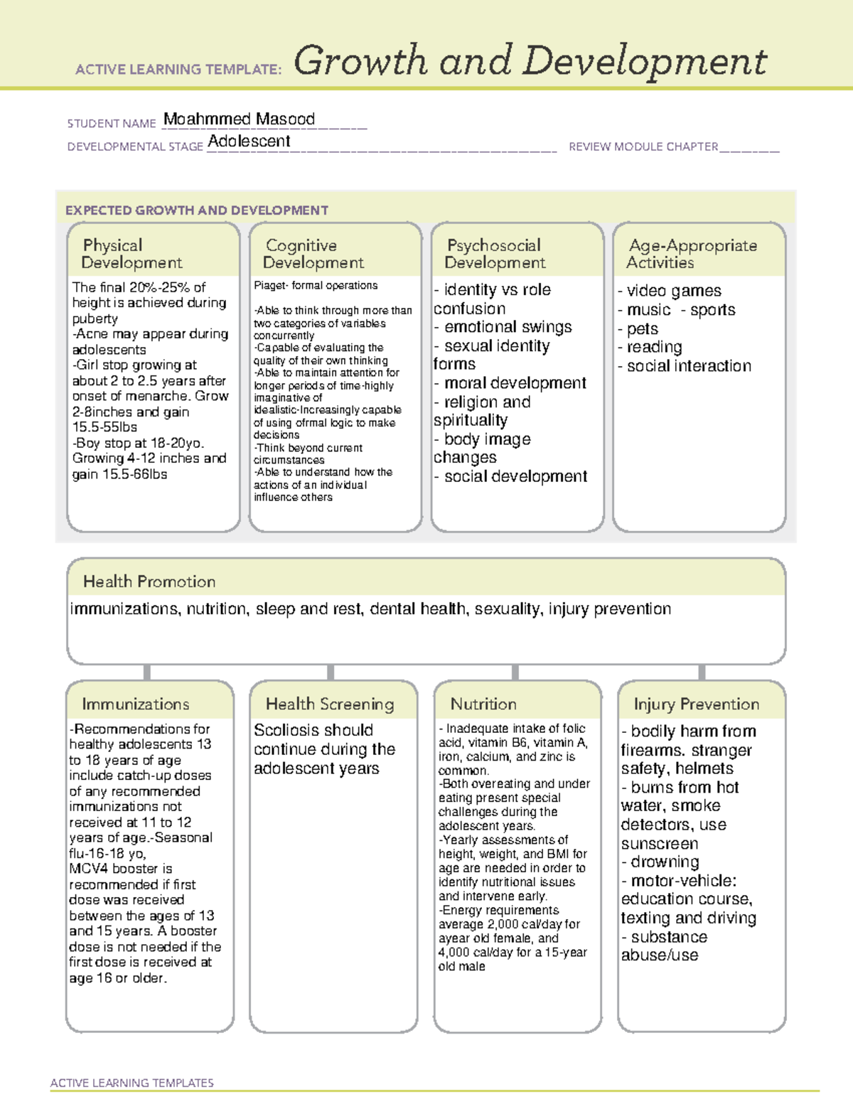Adolescense - Growth and development card - ACTIVE LEARNING TEMPLATES ...