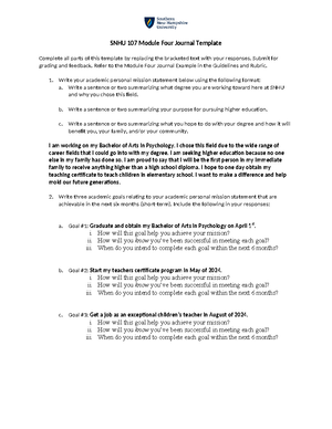 SNHU 107 Module Five Journal Template - SNHU 107 Module Five Journal ...
