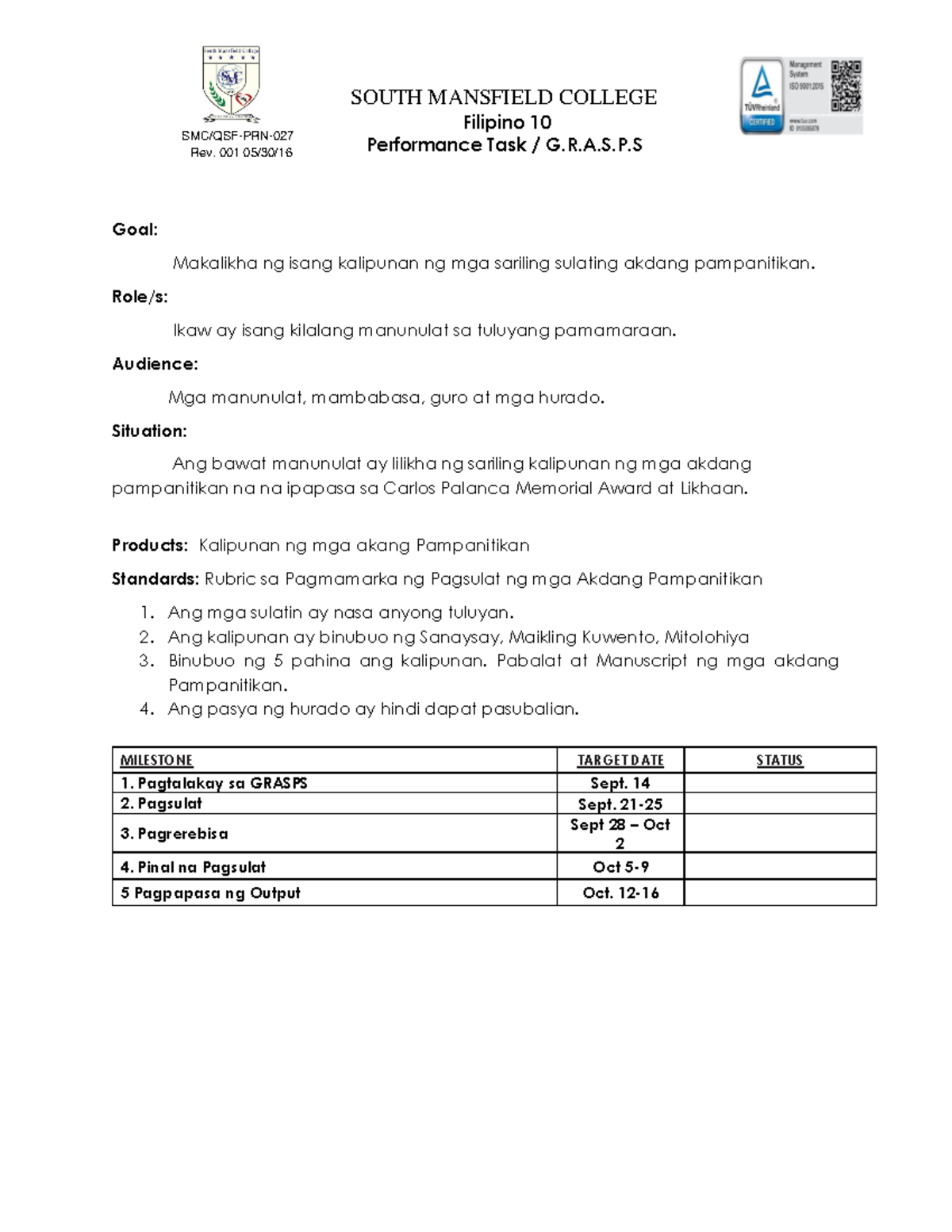 Pdfcoffee.com filipino-10-grasps-pdf-free - SOUTH MANSFIELD COLLEGE ...