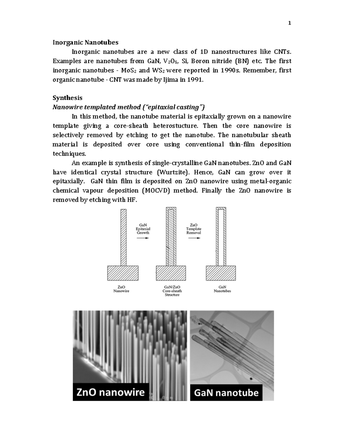 Inorganic Nanotubes - Lecture notes of nanochemistry - 1 Inorganic ...