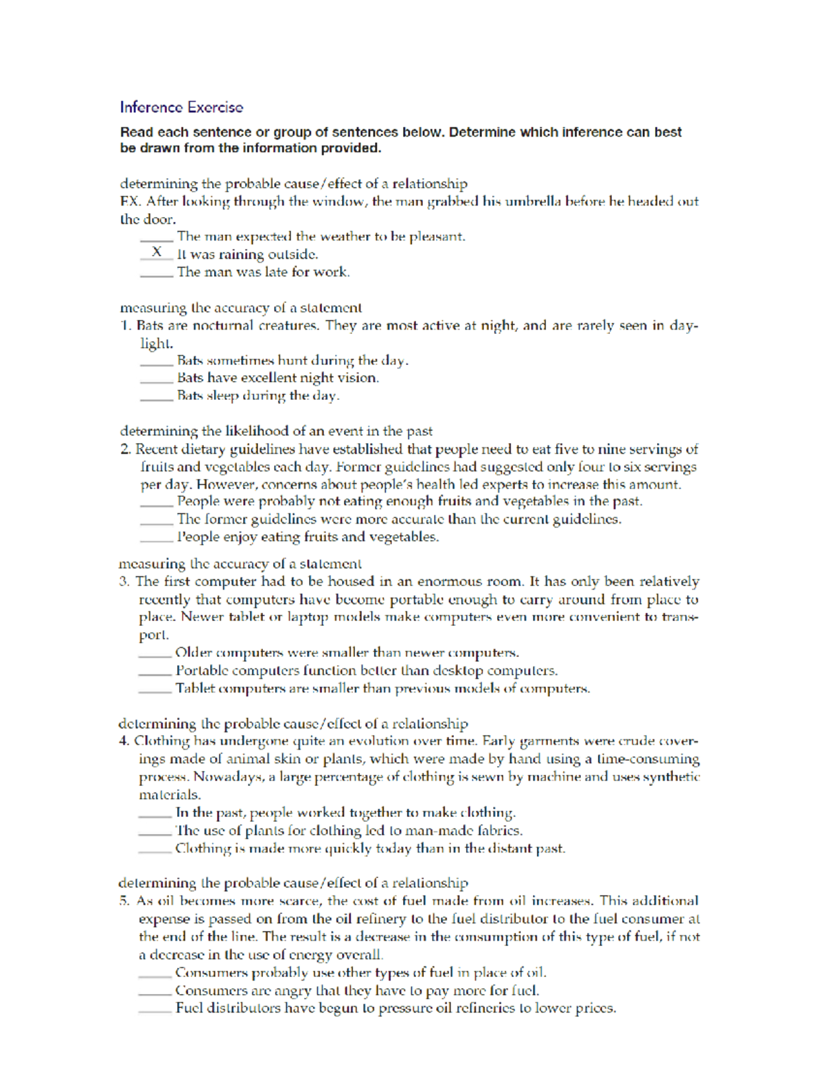 Inference Excercise - Worksheet - English - Studocu