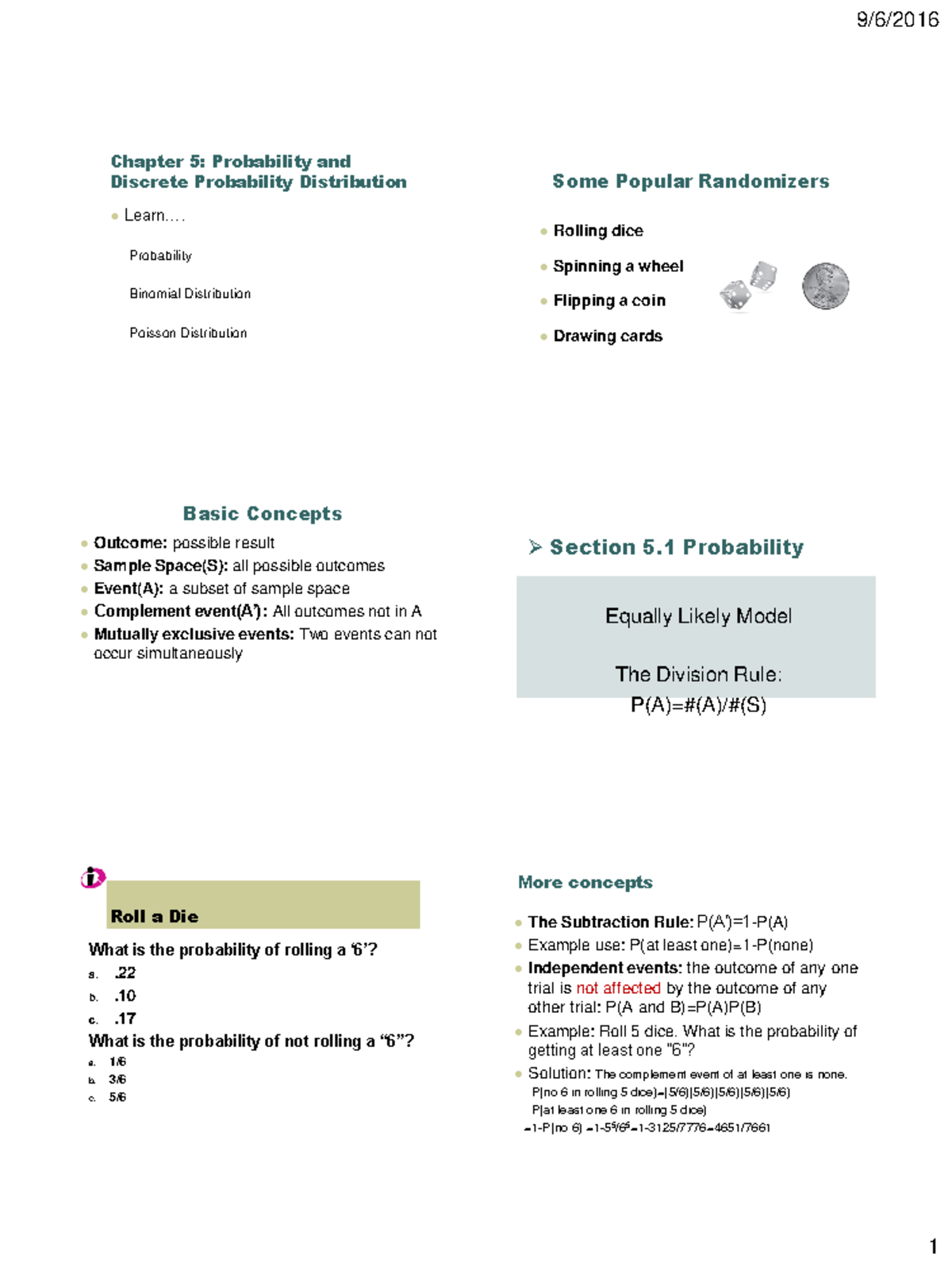STA3173 Chapter 5 handout - Chapter 5: Probability and Discrete ...