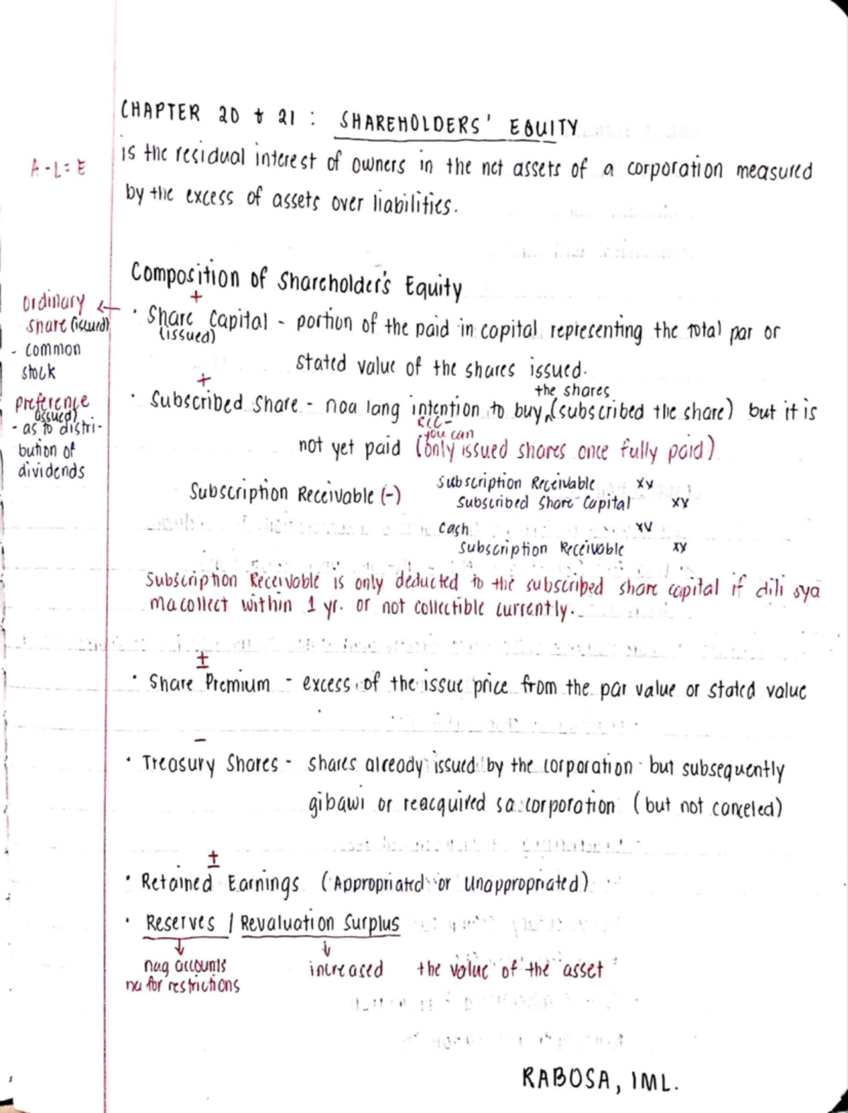 Shareholders Equity - BS Accountancy - Studocu