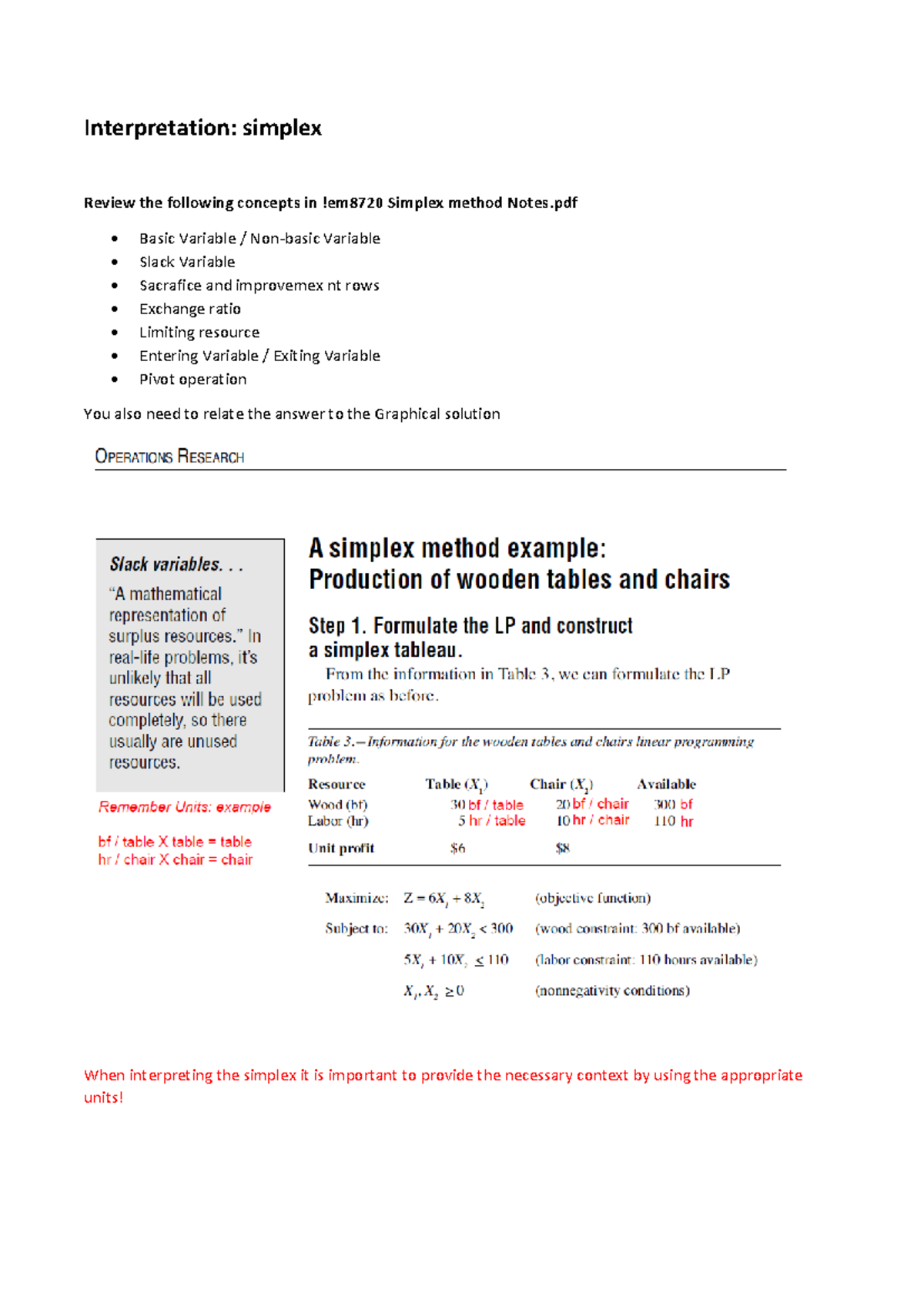 Em8720 Simplex method interpretation - Interpretation: simplex Review the following concepts in ...