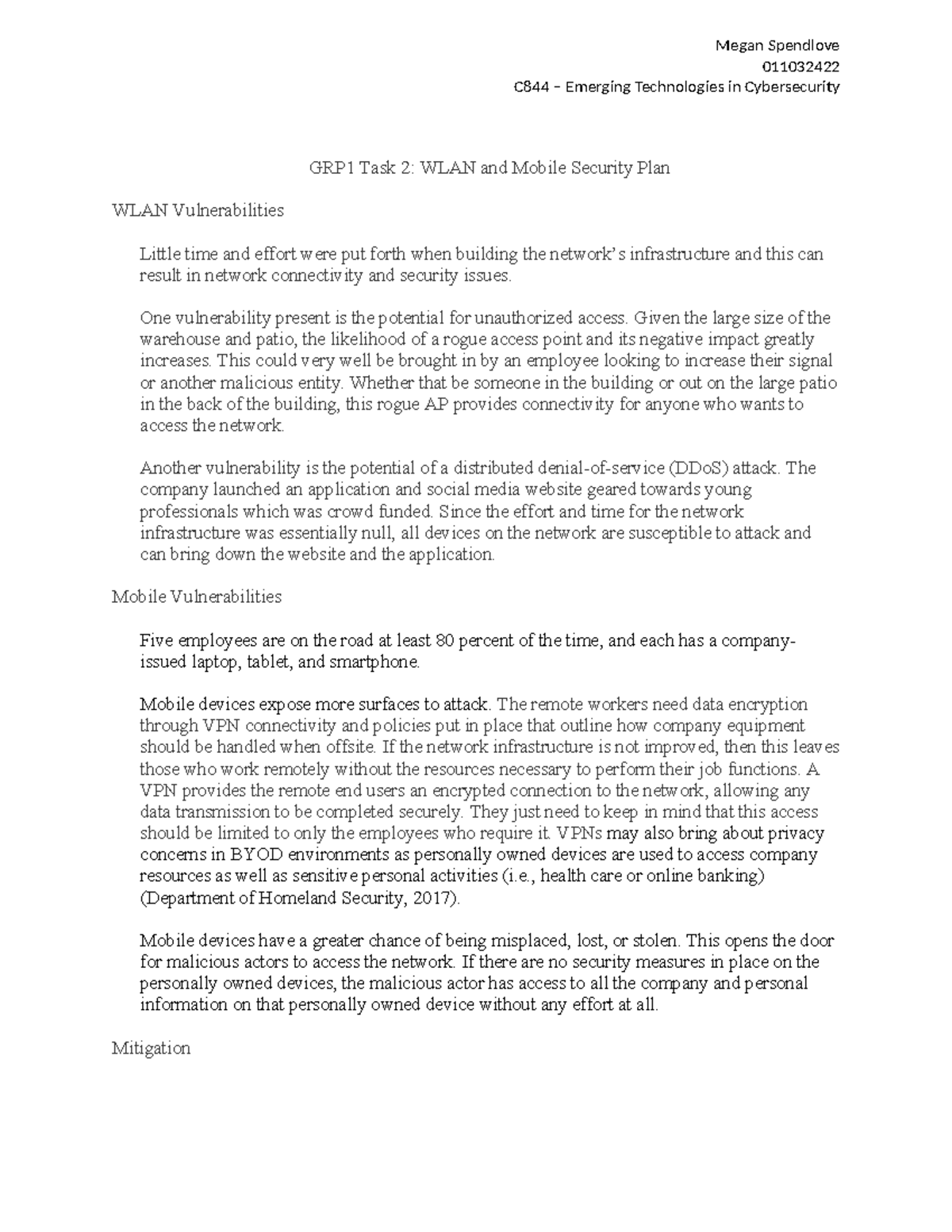 C844 - Emerging Technologies in Cybersecurity - Task 2 - 011032422 C844 ...