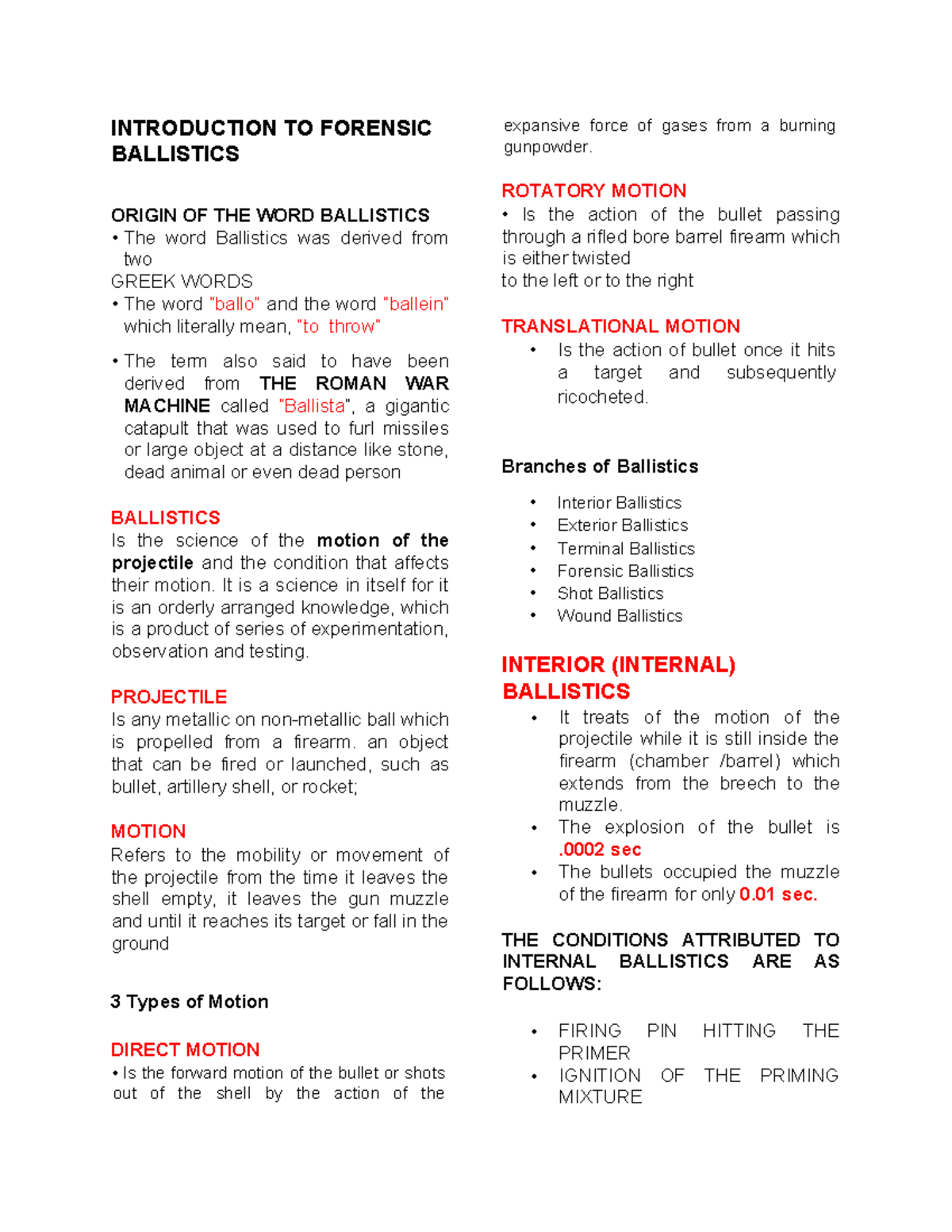 Ballistics- Reviewer - m;;;;;; - INTRODUCTION TO FORENSIC BALLISTICS ...
