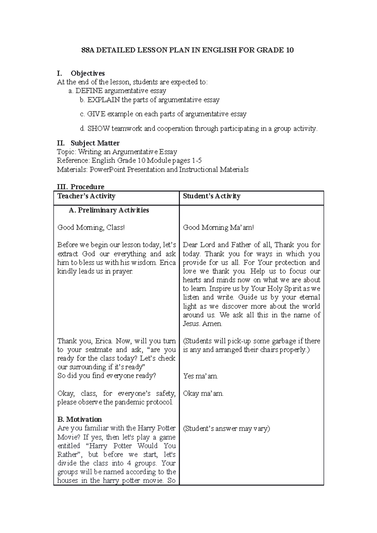 DLP Final DEMO 2023 - 88A DETAILED LESSON PLAN IN ENGLISH FOR GRADE 10 ...