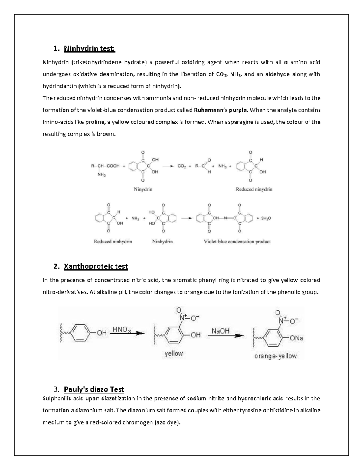 Amino acid test principle and chemical equations - 1. Ninhydrin test ...