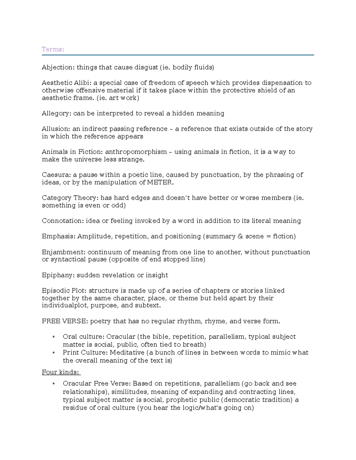 English Exam Study Guide Notes - Terms: Abjection: things that cause ...