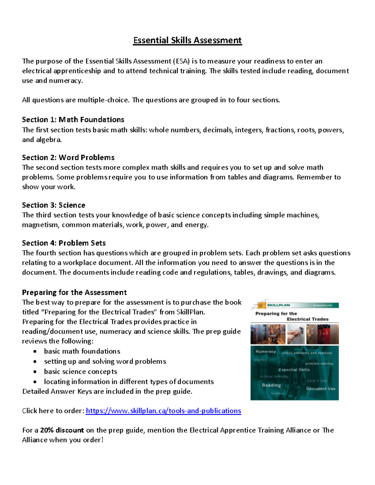 Essential Skills Assesment - The skills tested include reading ...