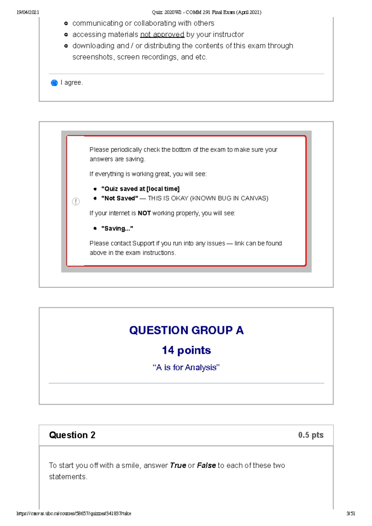 COMM 291 April 2021 ANNOTATED FINAL EXAM - I agree. communicating or ...