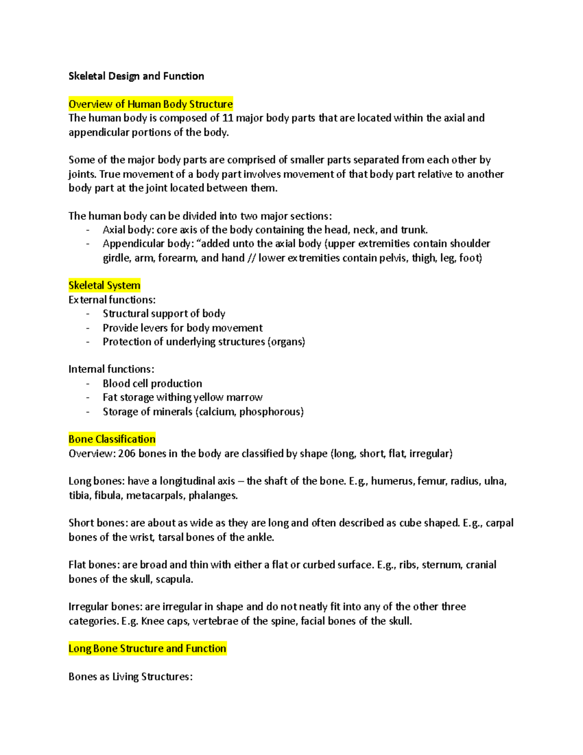Skeletal Design and Function Notes 3 - Skeletal Design and Function ...