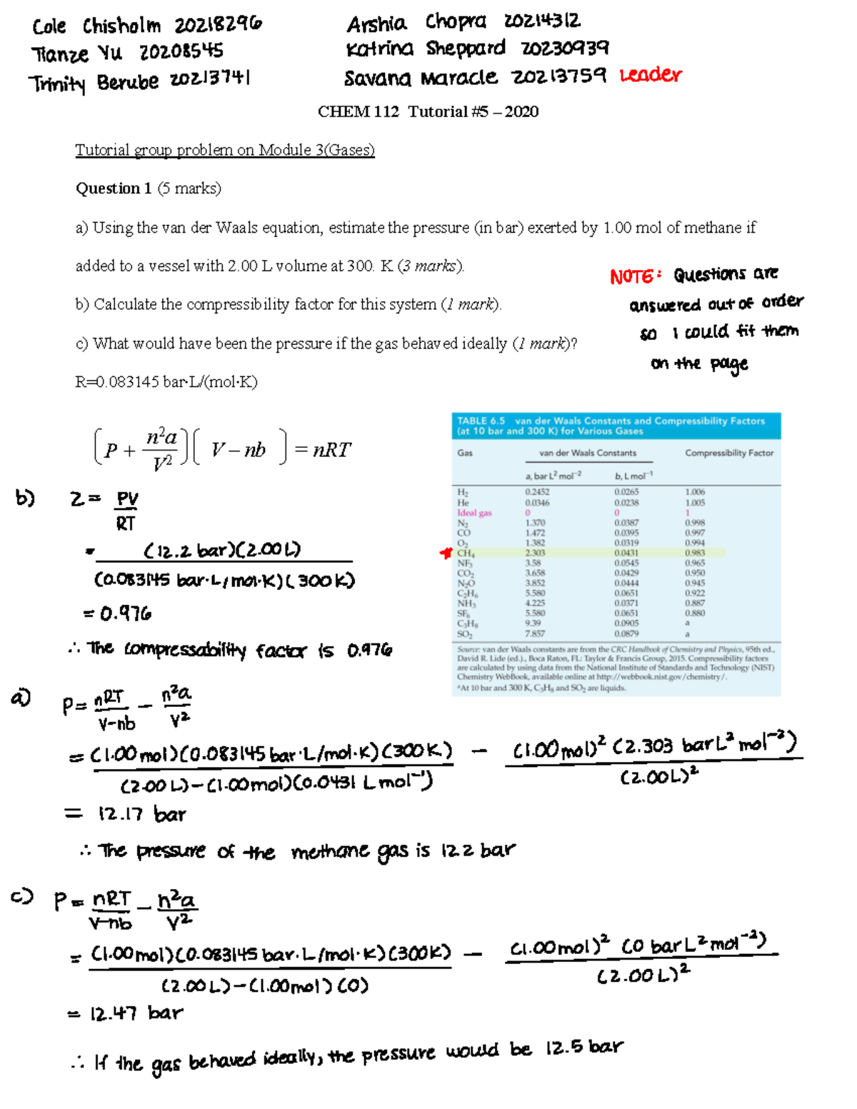 Tutorial 5 Warning Tt Undefined Function 32 Chem 112 Tutorial 5 2020 Tutorial Group