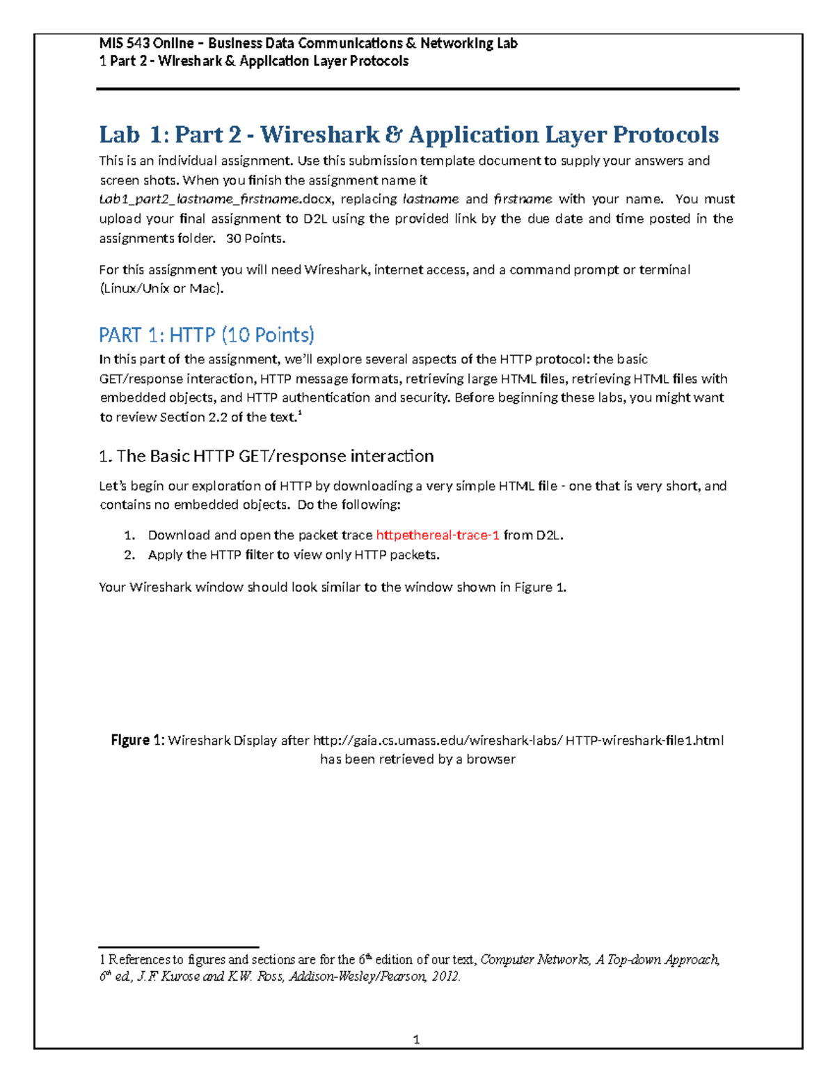 Mis543o Lab1 Part 2 Lab Assignment One 1 Part 2 Wireshark