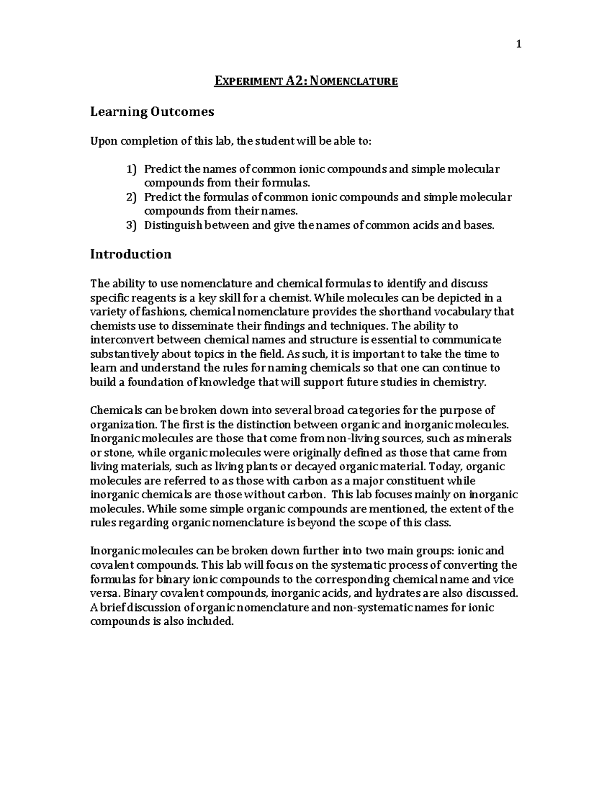 BIOL 10 Lab 2 - Lab manual - EXPERIMENT A2: NOMENCLATURE Learning ...