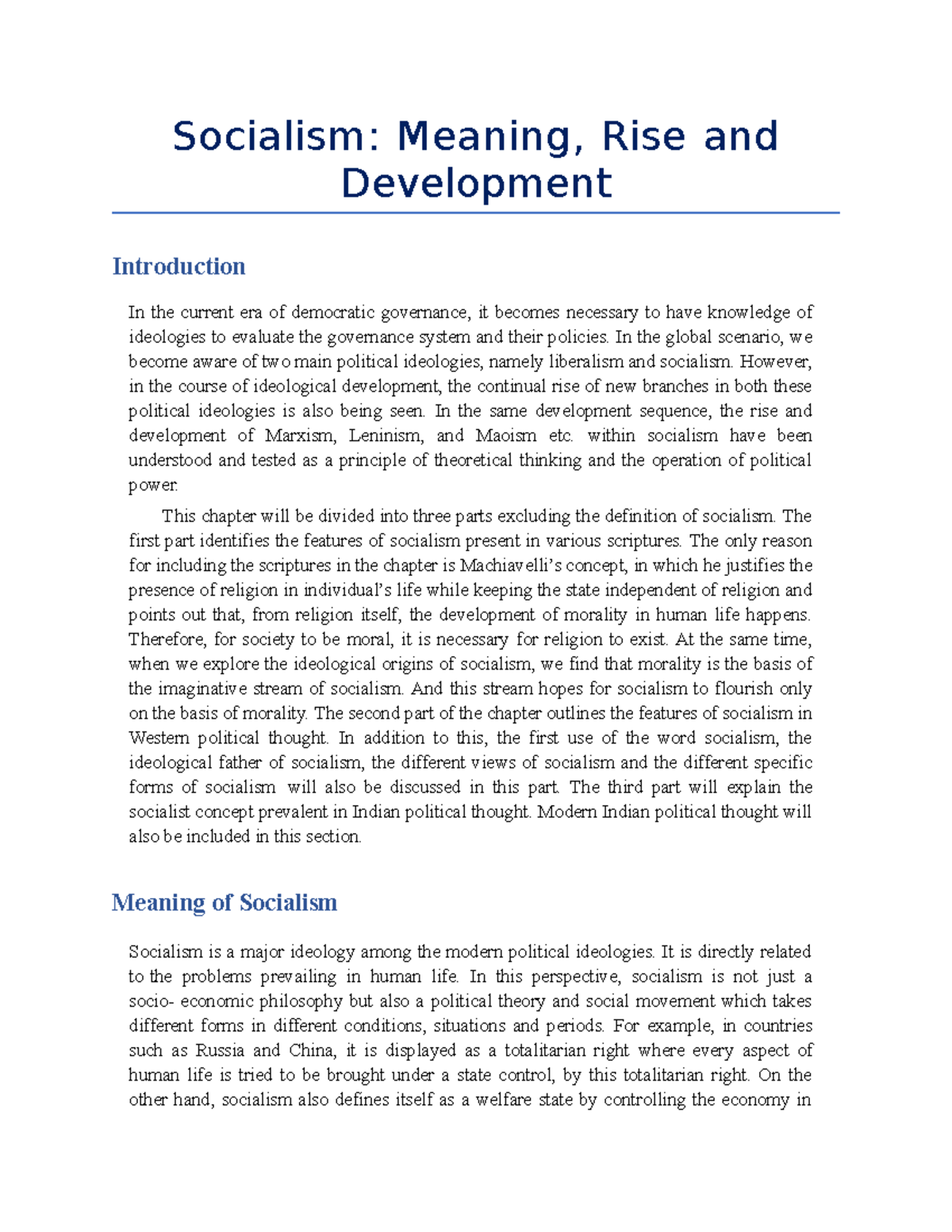 Socialism Meaning, Rise and Development - Socialism: Meaning, Rise and Development Introduction ...