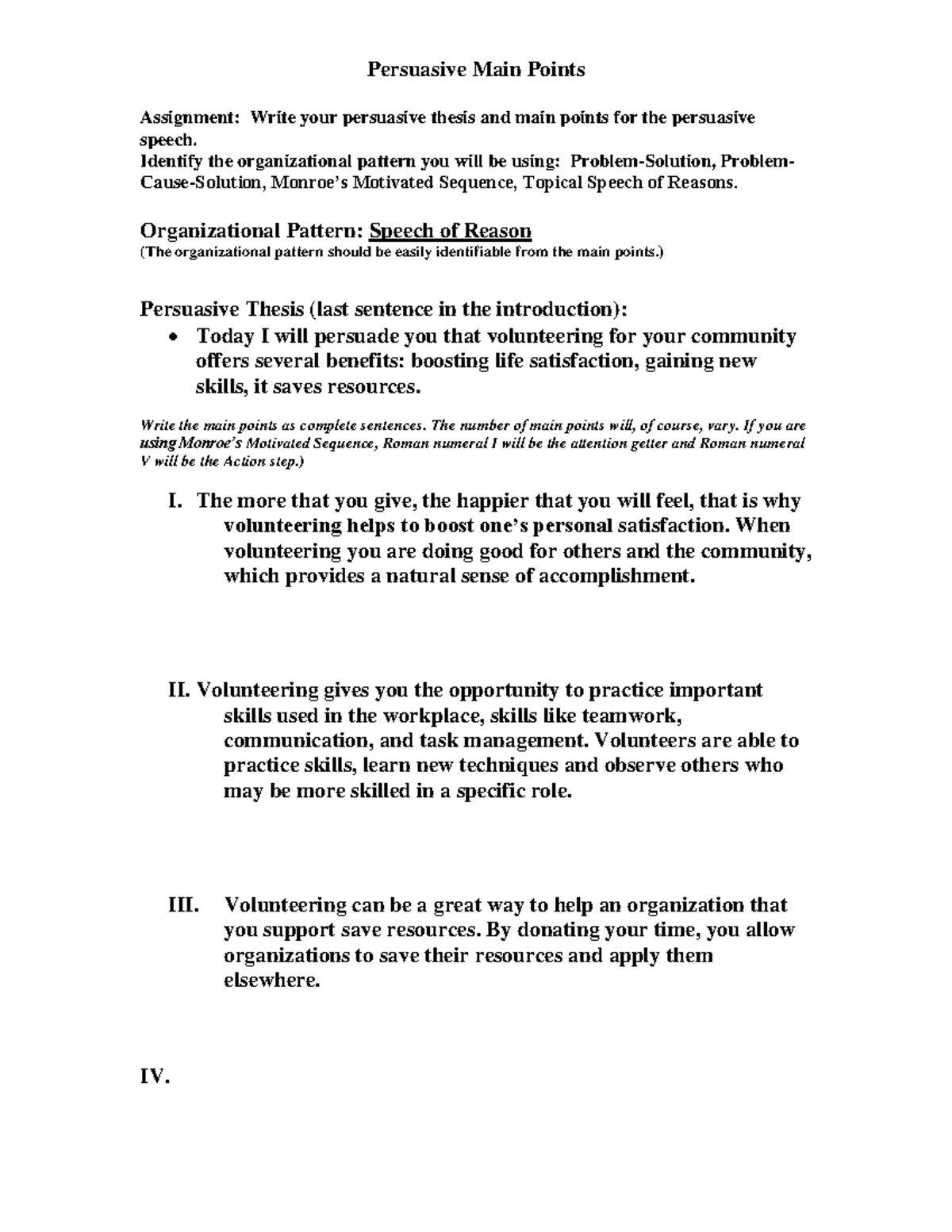 Persuasive main points - Persuasive Main Points Assignment: Write your ...