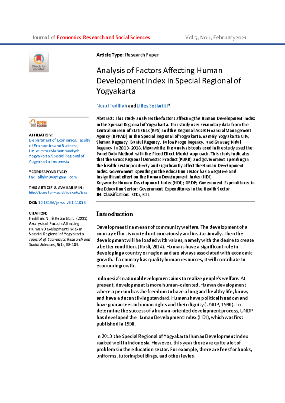 11036 39061 1 PB - nmmmm - Journal of Economics Research and Social ...