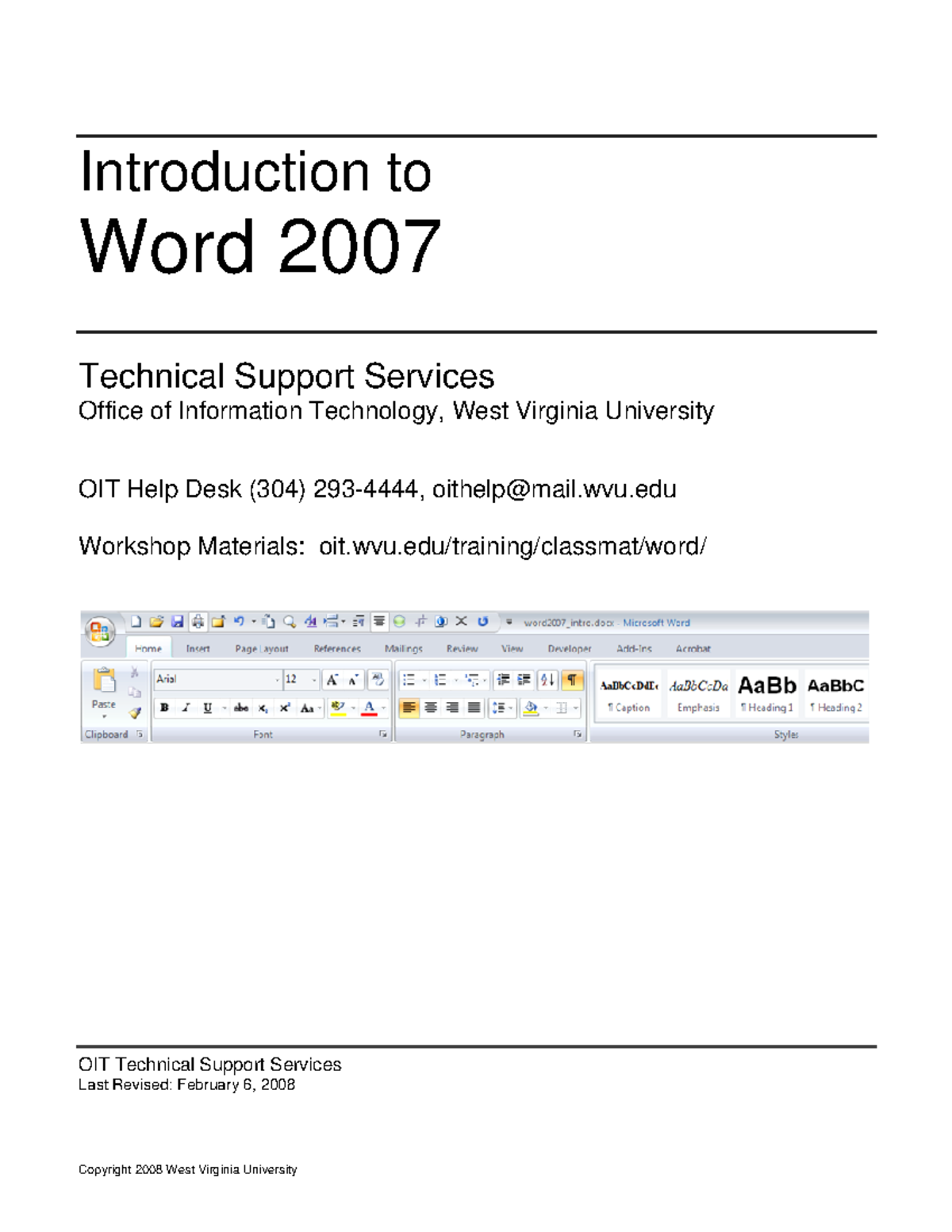 Word2007 intro - Computer - I W T O O W O La opyright 2008 W Intro Wo ... Word2007 intro - Computer - I W T O O W O La opyright 2008 W Intro Wo ...