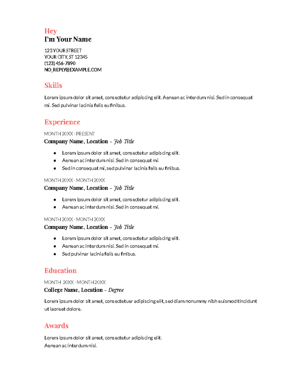 Resume-9 - resume - Hey I’m Your Name 123 YOUR STREET YOUR CITY, ST ...