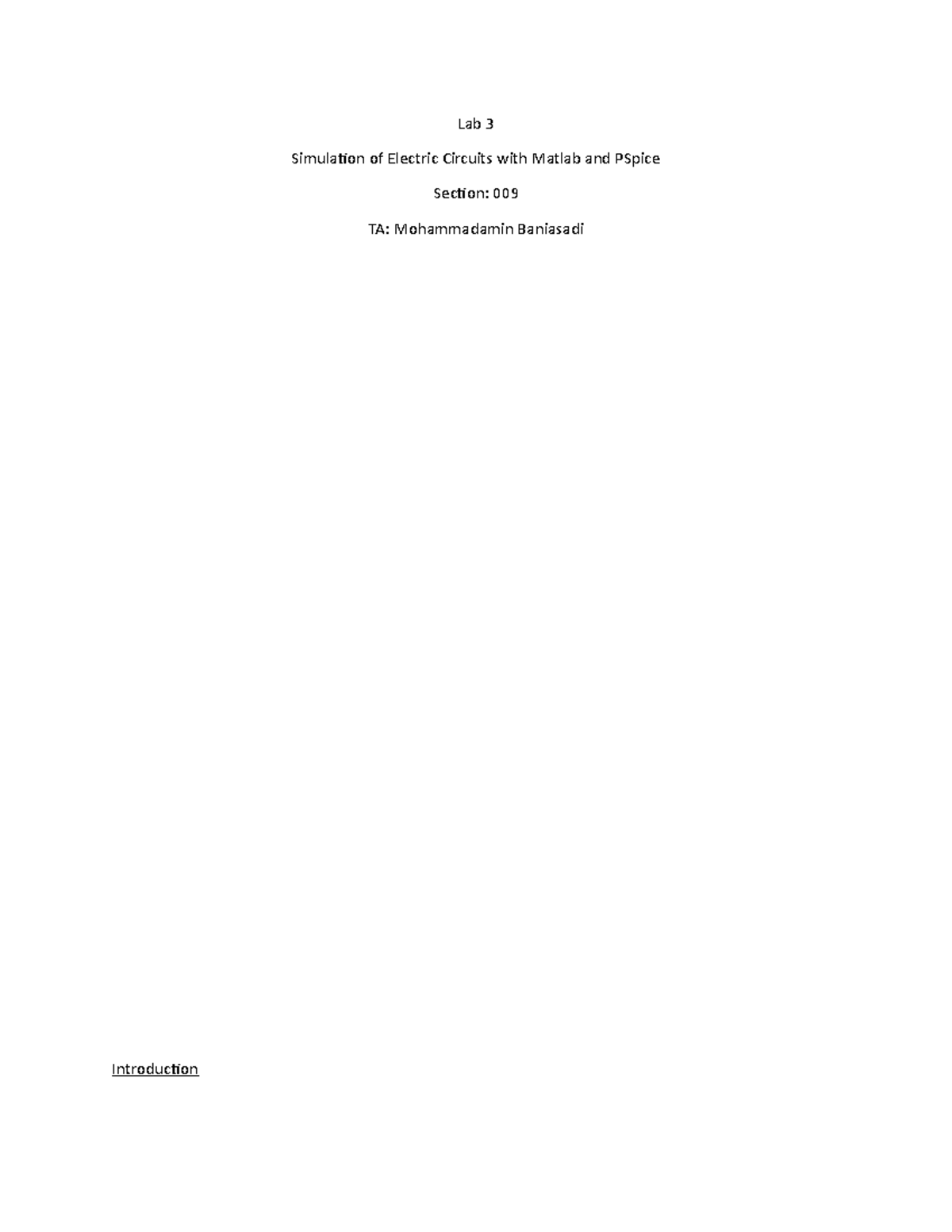 EE01LA Lab 3 - Lab 3 Simulation of Electric Circuits with Matlab and ...