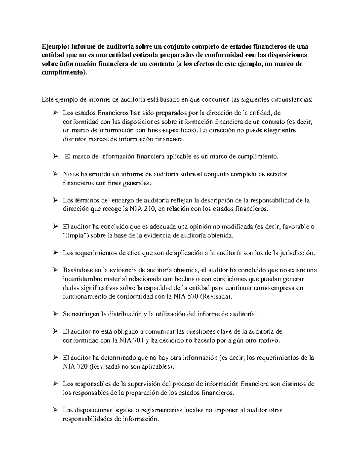 Informe NIA 800 - apuntes - Ejemplo: Informe de auditoría sobre un ...