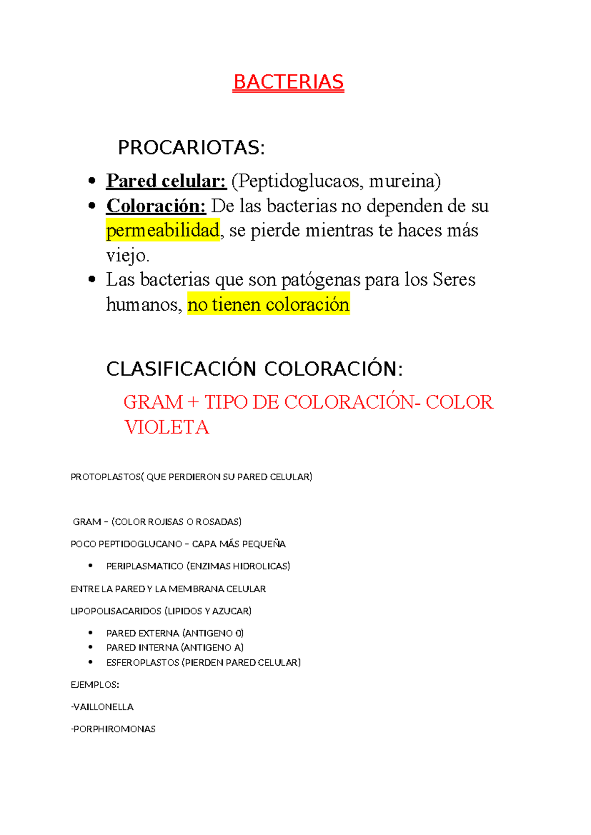 EXAM- Micro - BACTERIAS PROCARIOTAS: Pared celular: (Peptidoglucaos ...