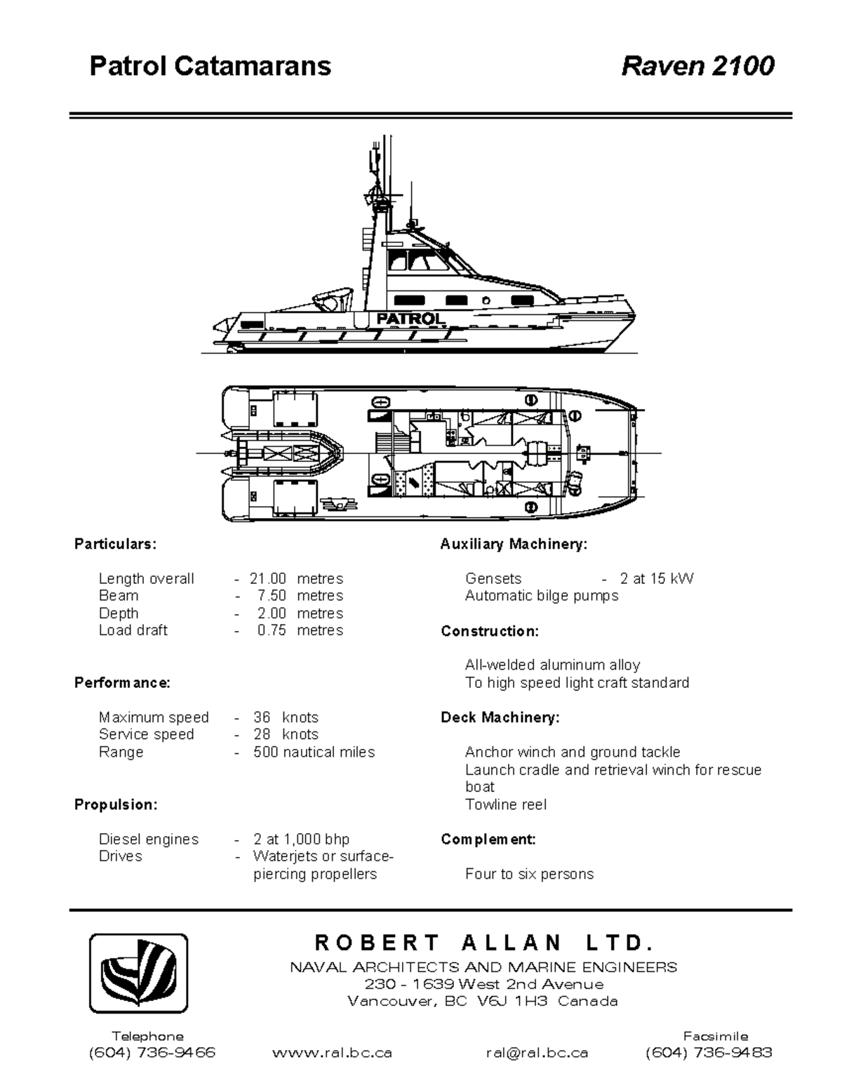 Raven 2100 - gambar kapal - Patrol Catamarans Raven 2100 R O B E R T A ...