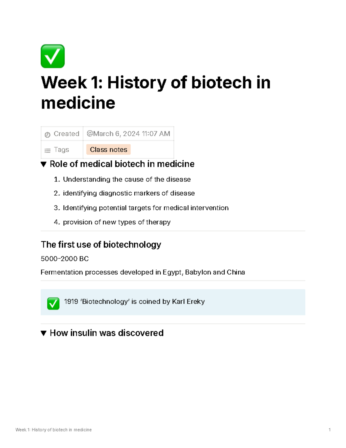 Week 1 Introduction to medical biotechnology- inventions and ...