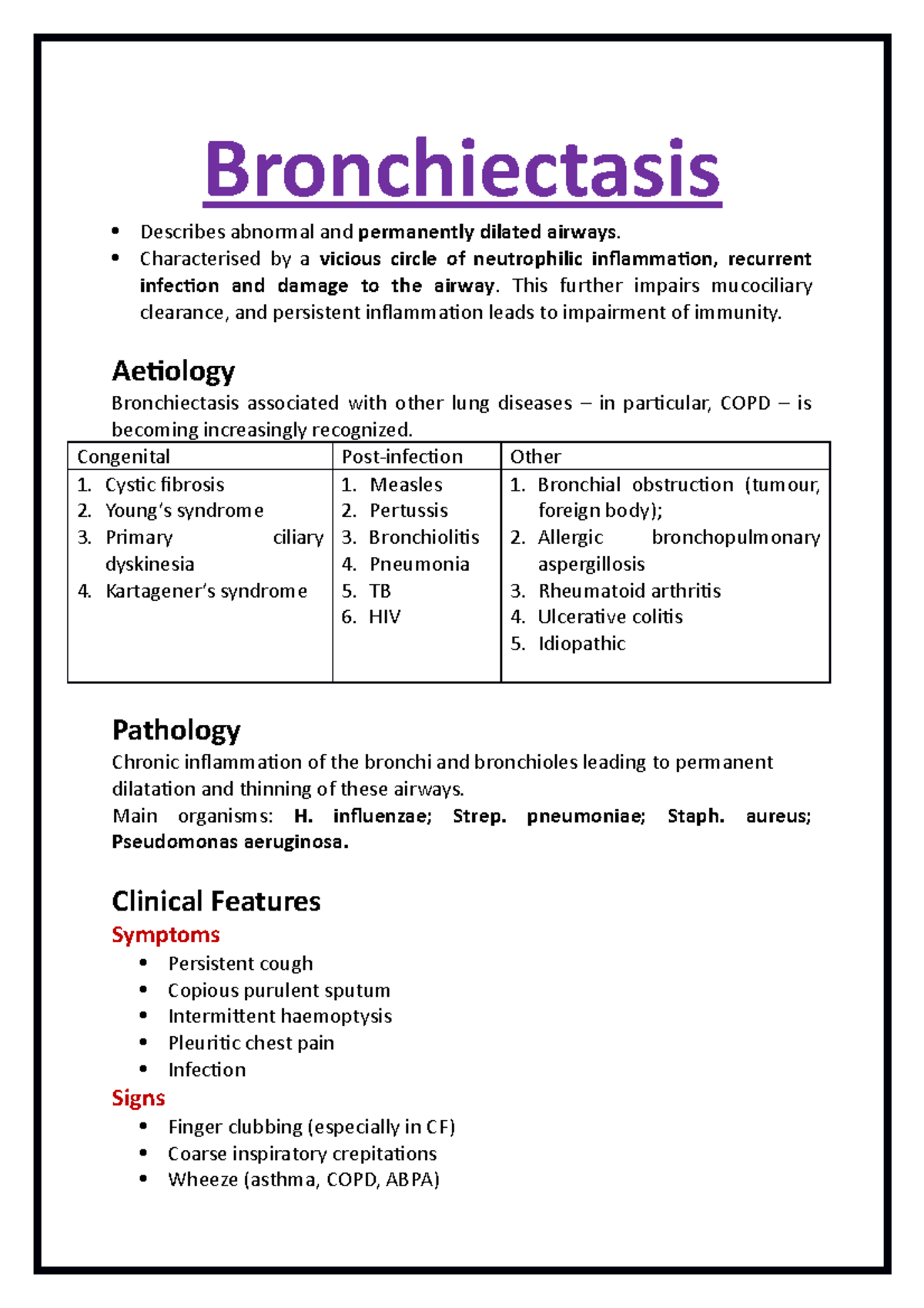 Bronchiectasis - Bronchiectasis Describes abnormal and permanently ...