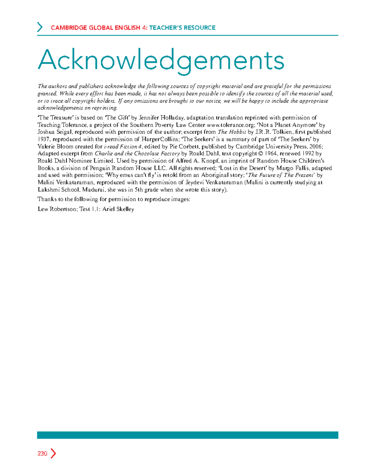 GE 4 acks - 230 CAMBRIDGE GLOBAL ENGLISH 4: TEACHER’S RESOURCE ...