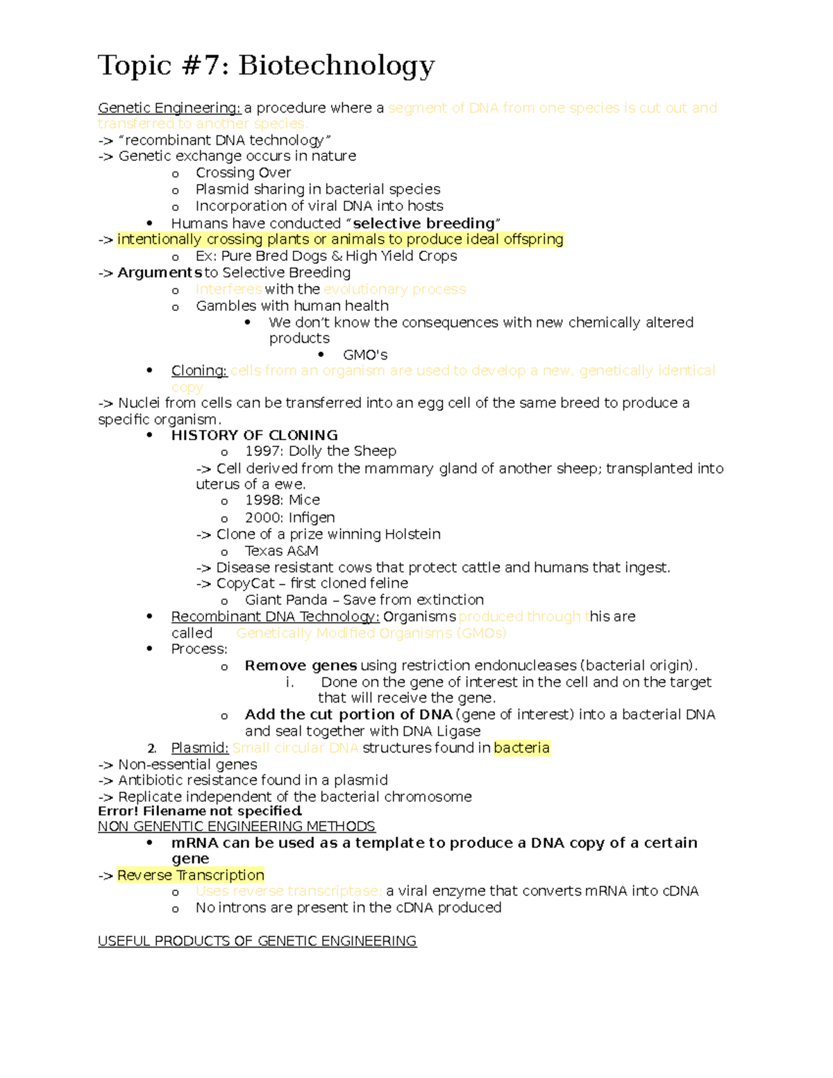Topic #7- Biotechnology - Topic #7: Biotechnology Genetic Engineering ...
